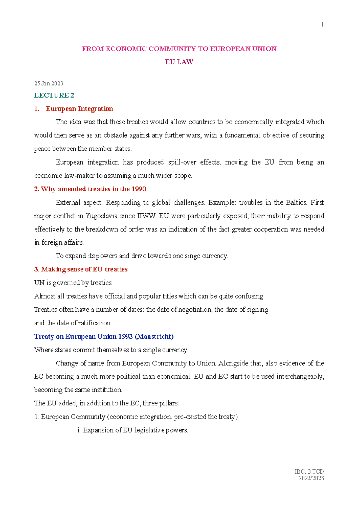 Lecture 2 EUL - 1 FROM ECONOMIC COMMUNITY TO EUROPEAN UNION EU LAW 25 ...