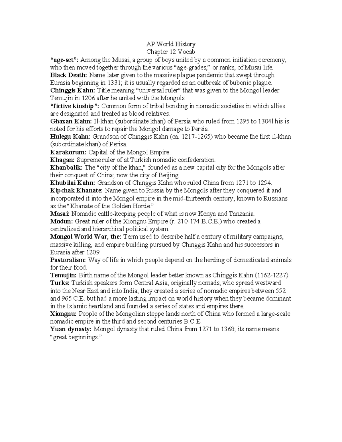 AP World History Chapter 12 Vocab - AP World History Chapter 12 Vocab ...