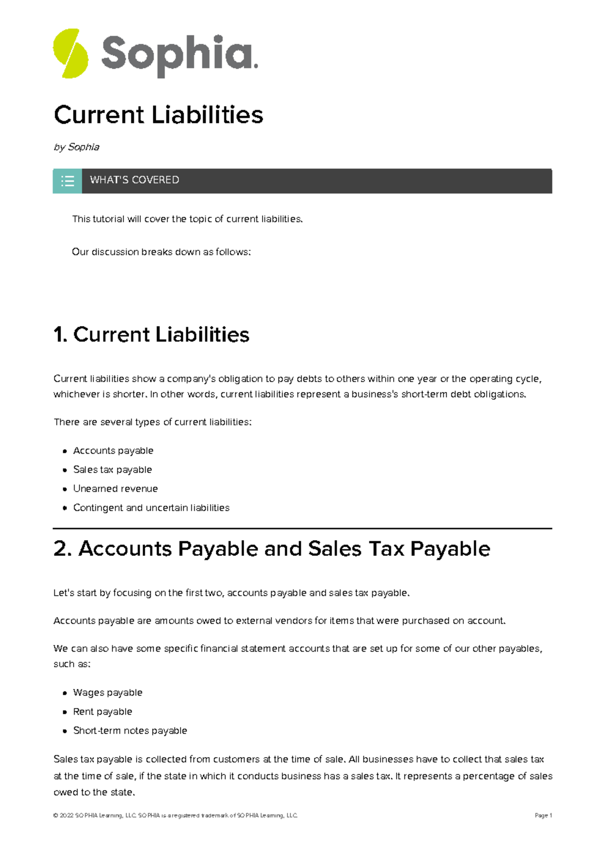 Current-liabilities-2 - Current Liabilities by Sophia This tutorial ...