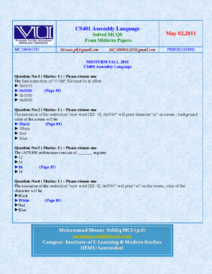 CS401-Midterm Solved Mcqs With References By Moaaz - CS401 Assembly Language Solved MCQS From ...