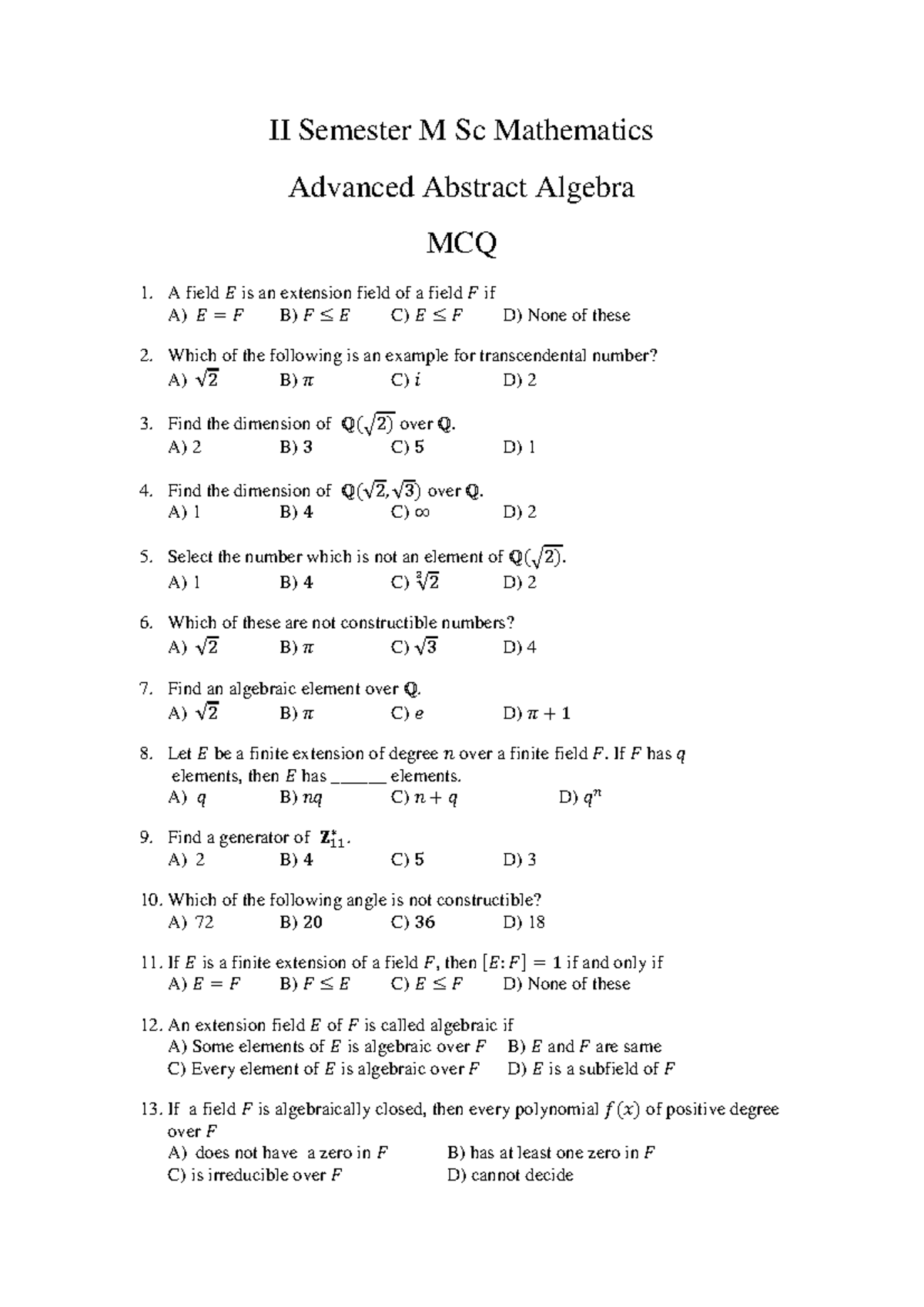 ME010201 Advanced Abstract Algebra - II Semester M Sc Mathematics ...