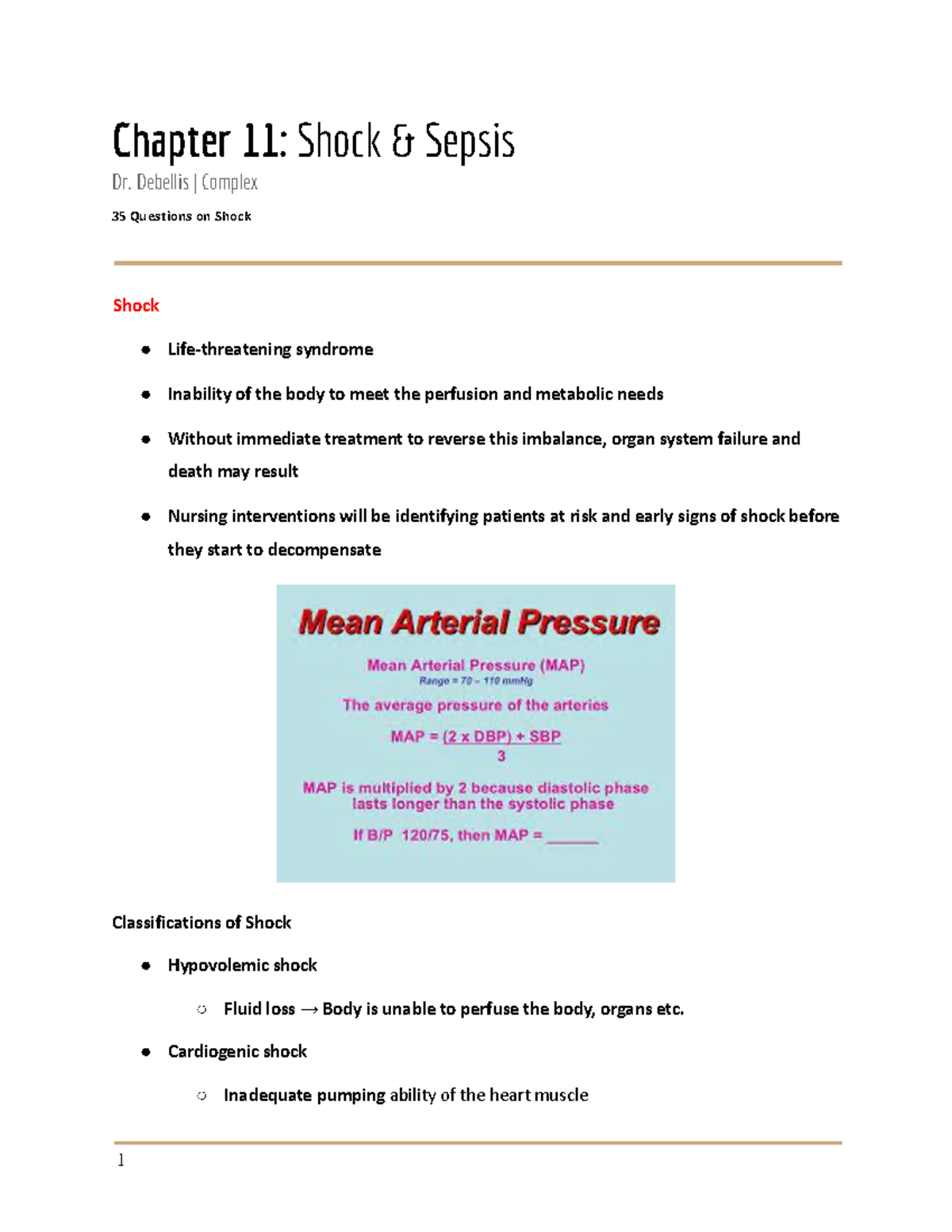 Shock + Sepsis - Chapter 11: Shock & Sepsis Dr. Debellis | Complex 35 ...