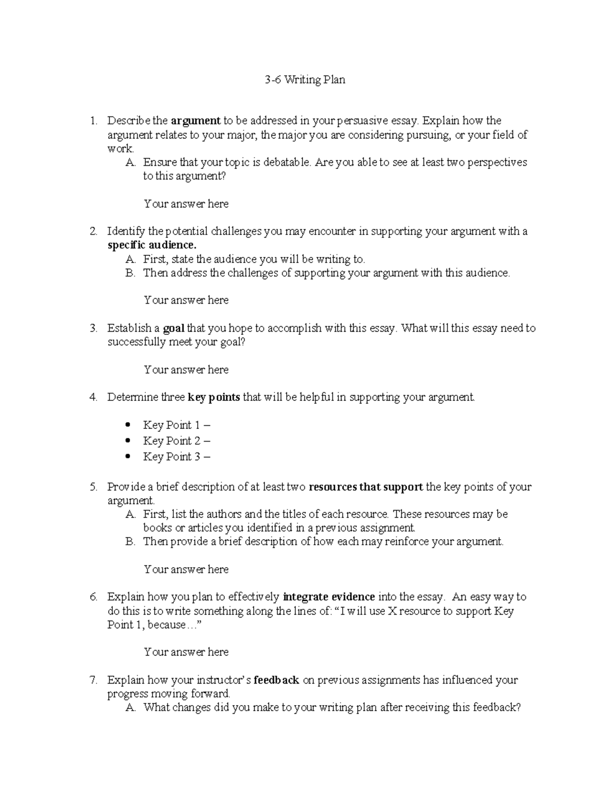 3-6 Writing Plan Template - 3-6 Writing Plan Describe the argument to ...