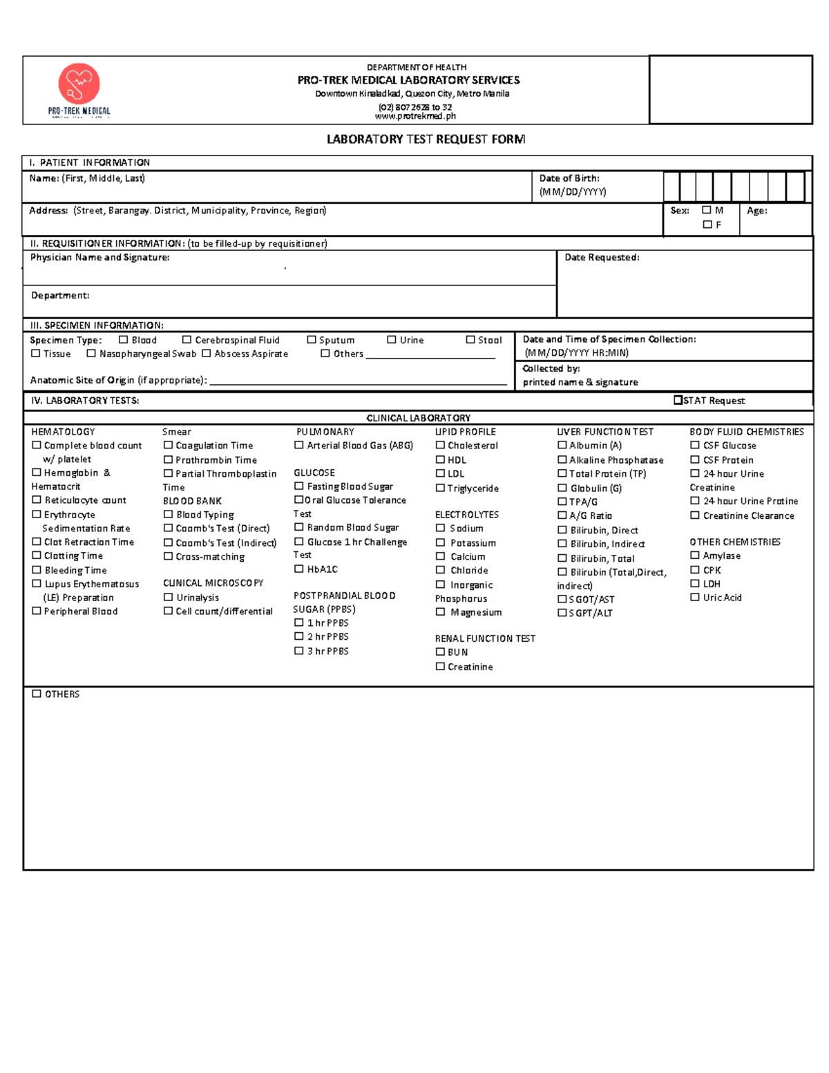 Sample-Requisition-Form - DEPARTMENT OF HEALTH PRO-TREK MEDICAL ...