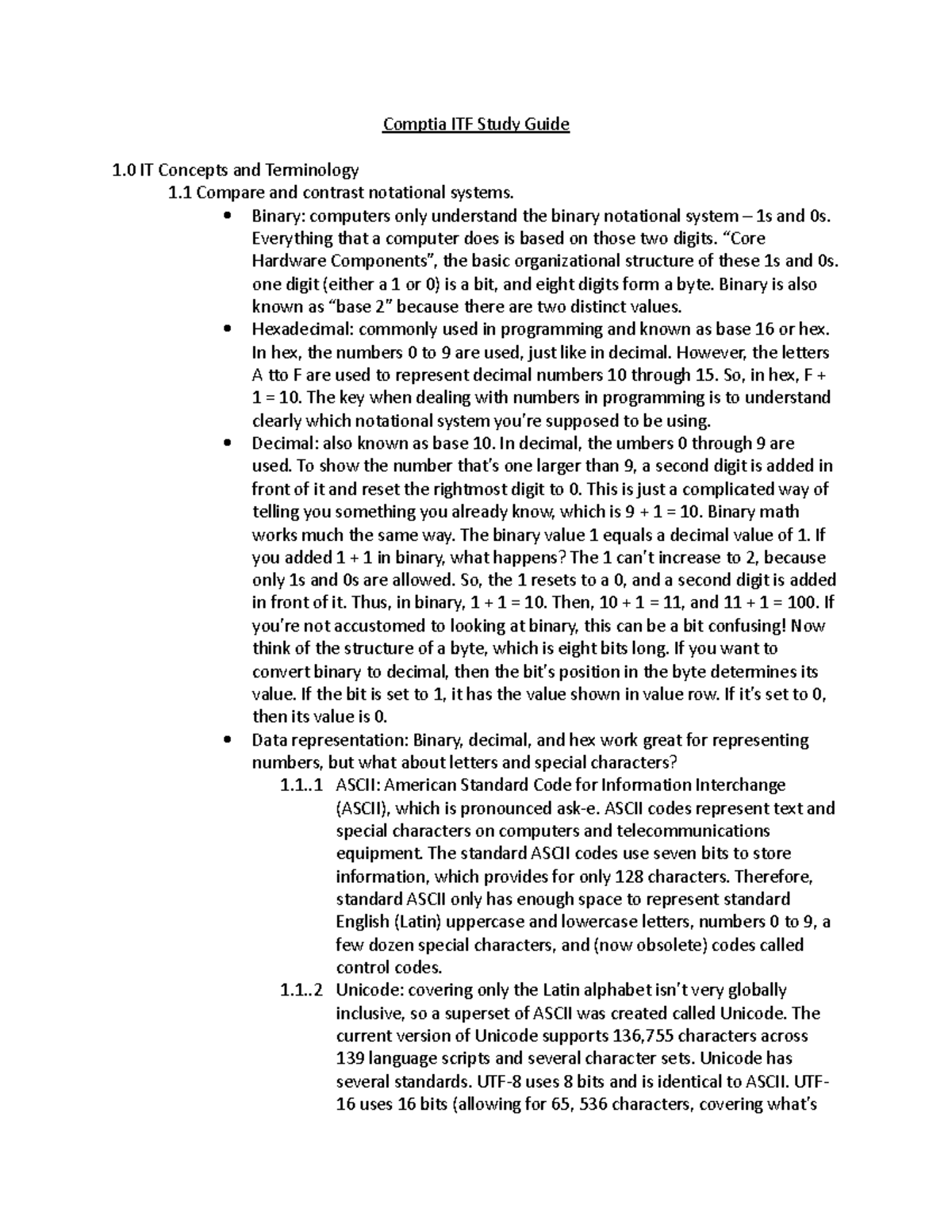 Comptia ITF Study Guide - Binary: computers only understand the binary ...