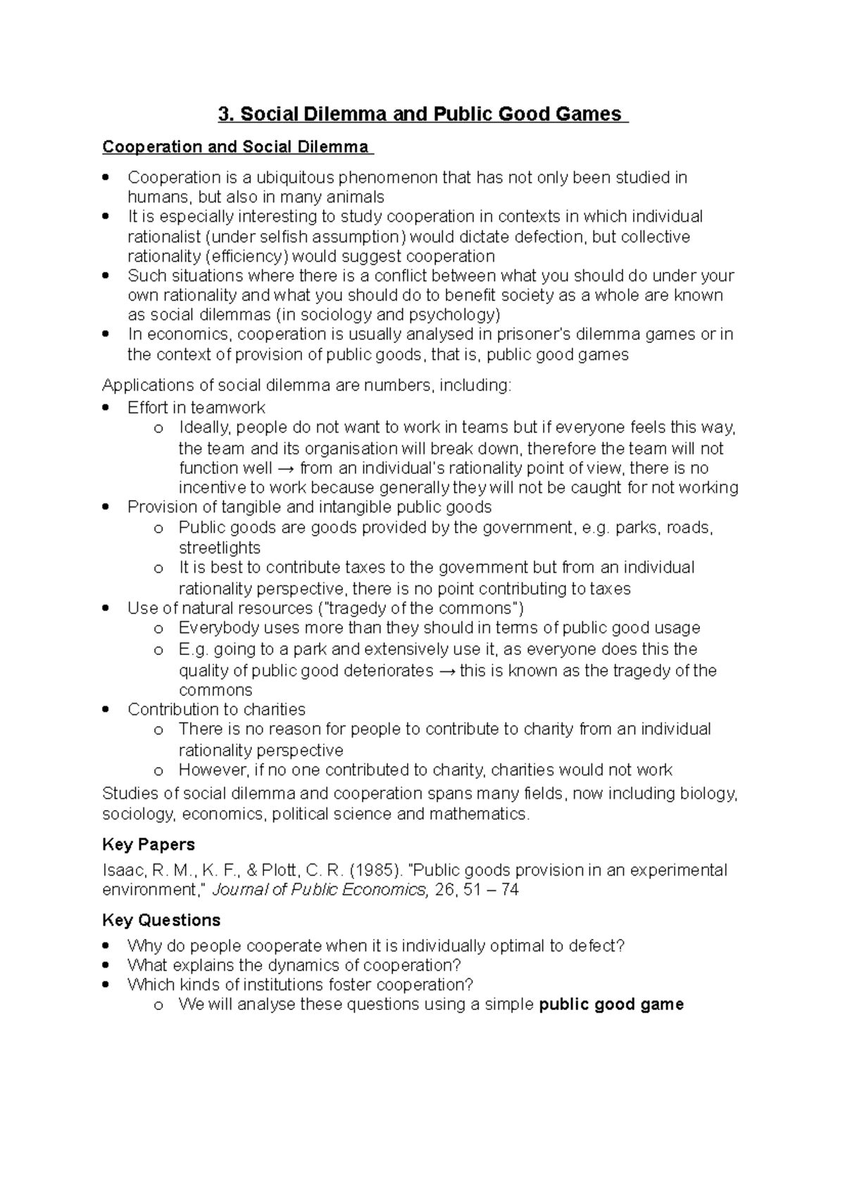 3. Social Dilemma and Public Good Games - 3. Social Dilemma and Public ...