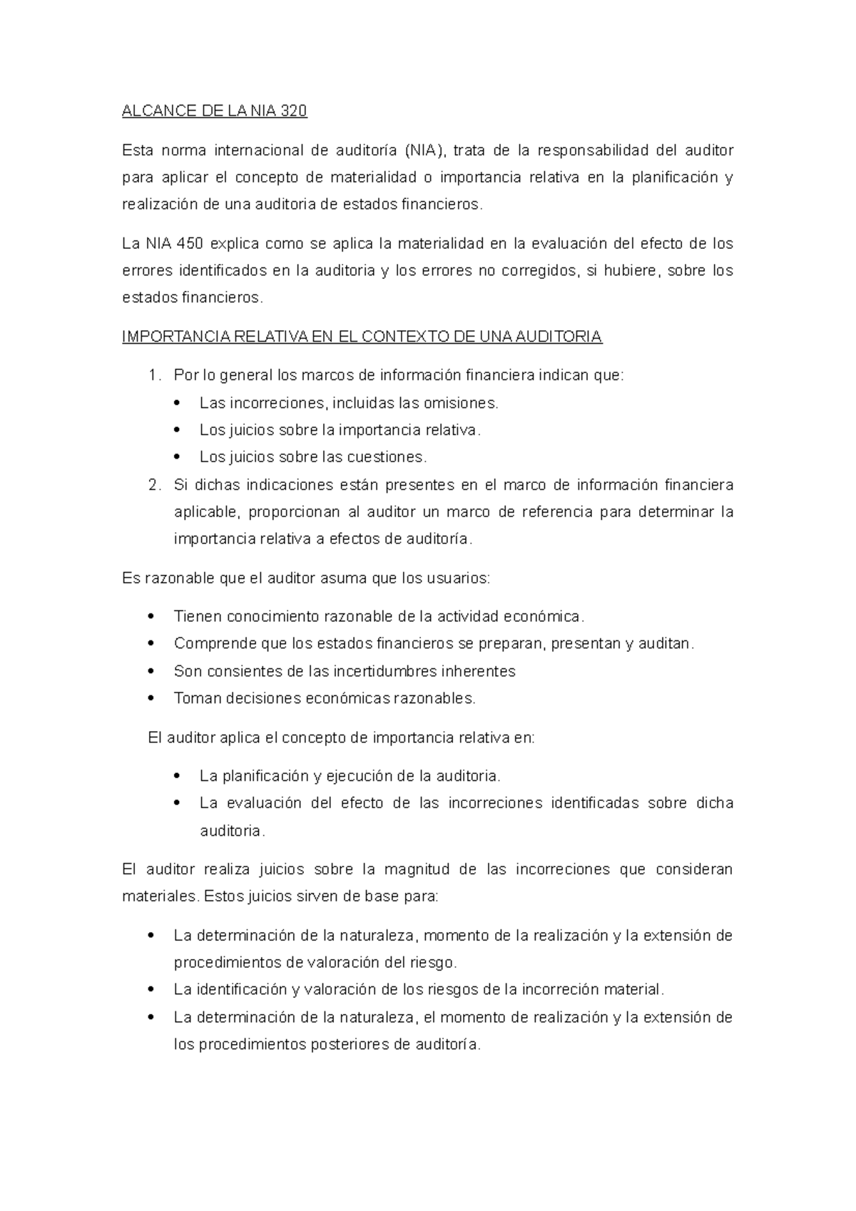 Auditoria - INFORMACION Y CASO PRACTICO NIA 320 - ALCANCE DE LA NIA 320 ...