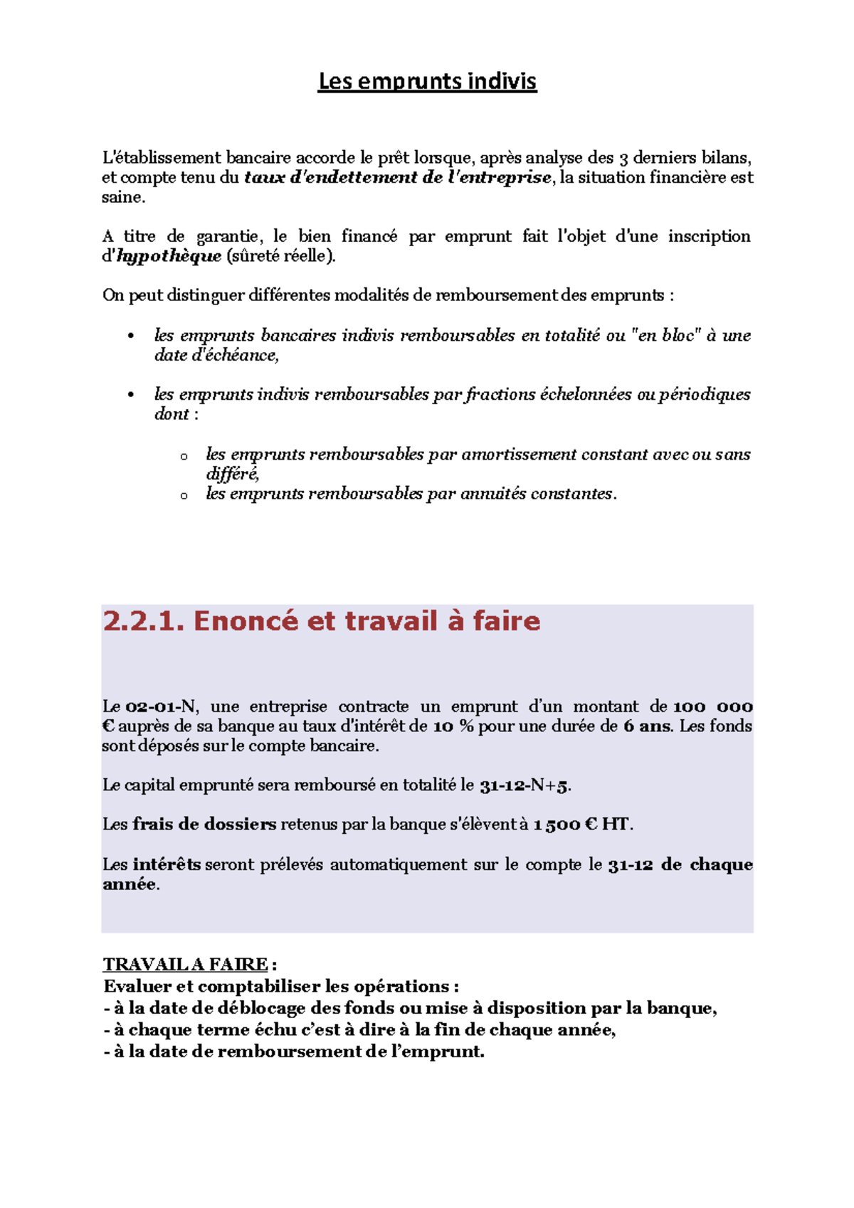 Les emprunts - Notes de cours - Les emprunts indivis L'établissement ...