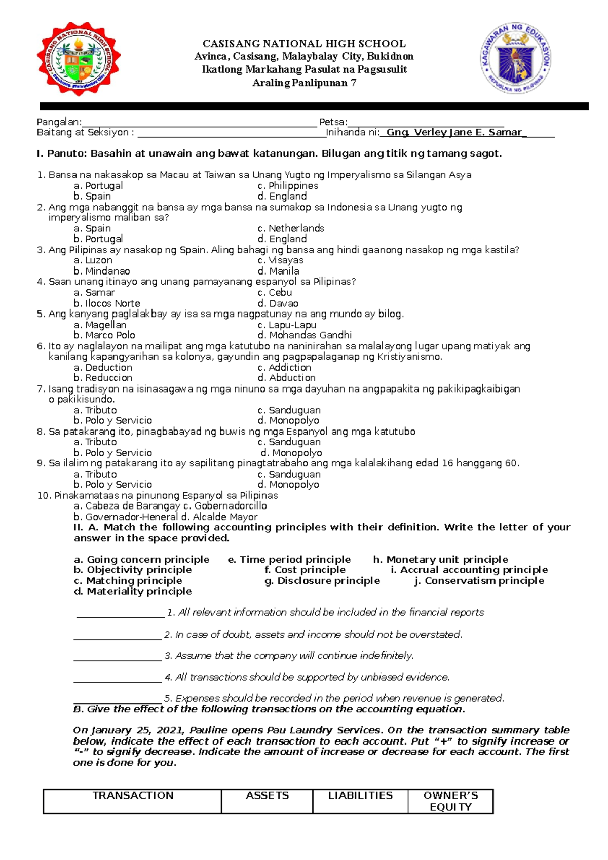 ACCOUNTING AND BUSINESS MANAGEMENT SUMMATIVE TEST FOR SENIOR HIGH ...
