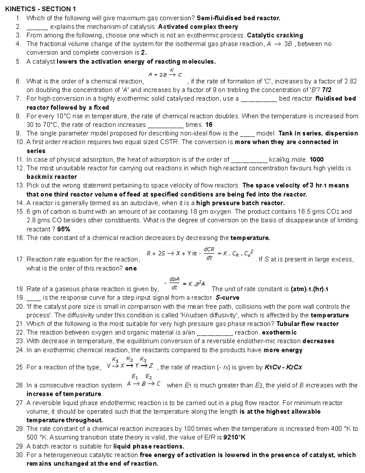 Kinetics - India Bix - KINETICS - SECTION 1 Which of the following will ...