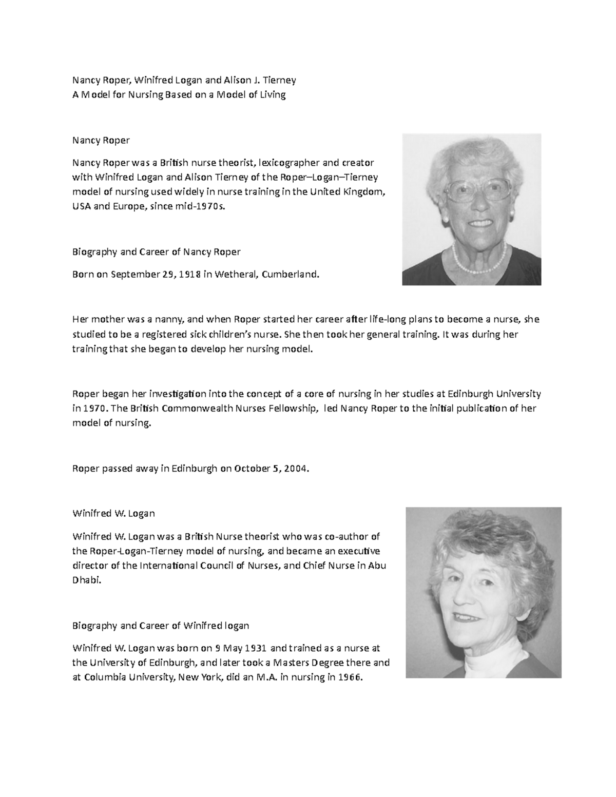 Nancy Roper, Winifred Logan and Alison J. Tierney - Nancy Roper ...