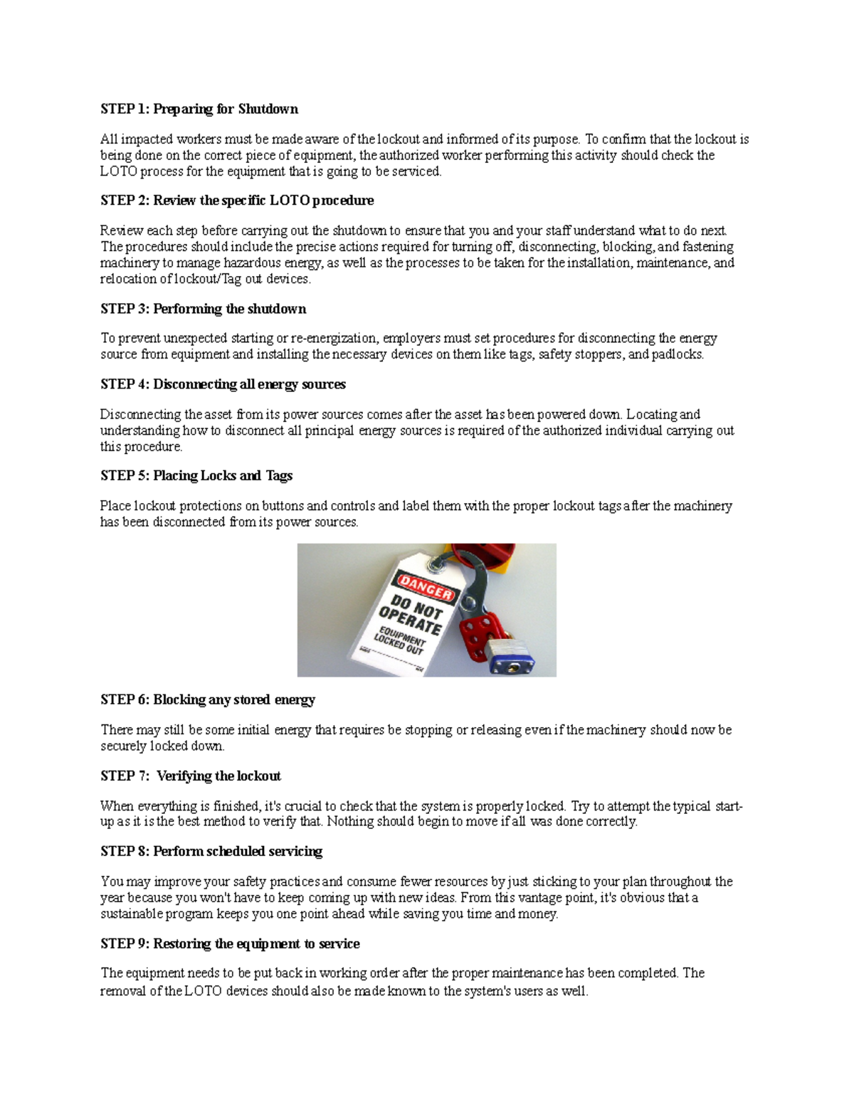 LOTO - Loto - STEP 1: Preparing for Shutdown All impacted workers must ...