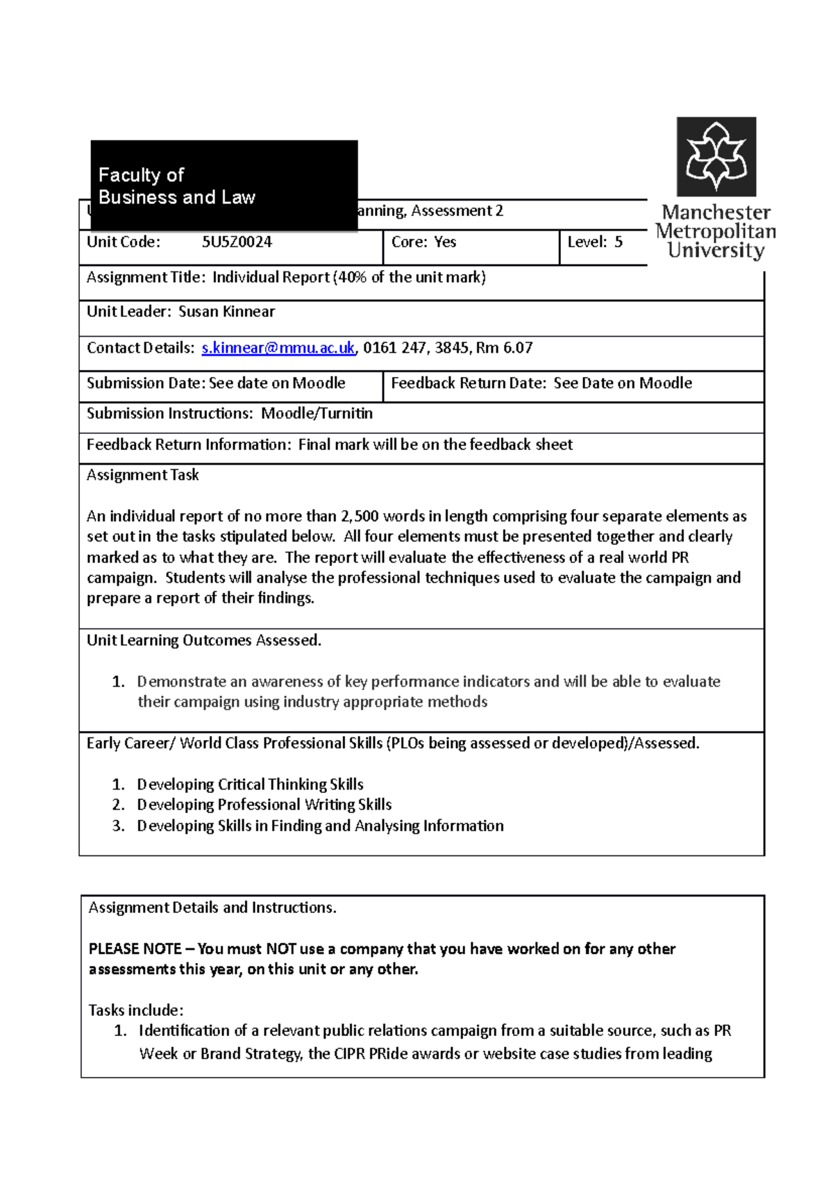 PRScp Assignment 2 Brief 2015-16 - Faculty of Business and Law Unit ...