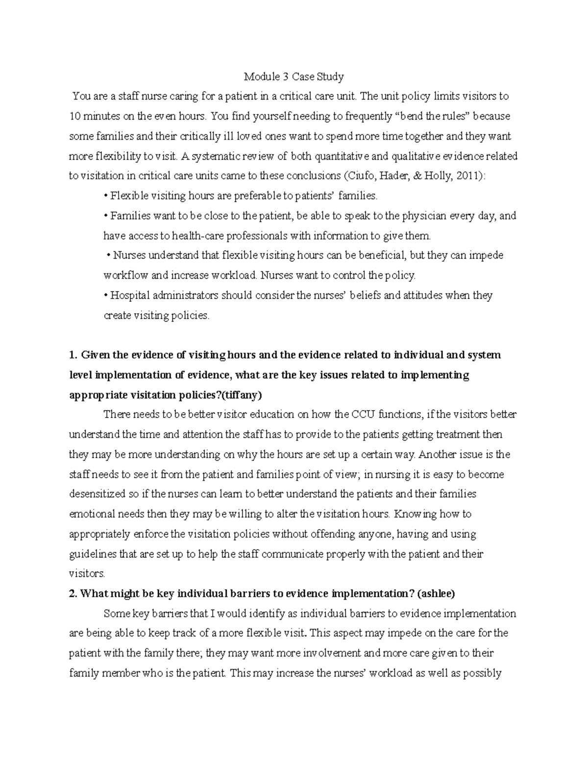 Module 3 Case Study - Module 3 Case Study You are a staff nurse caring ...