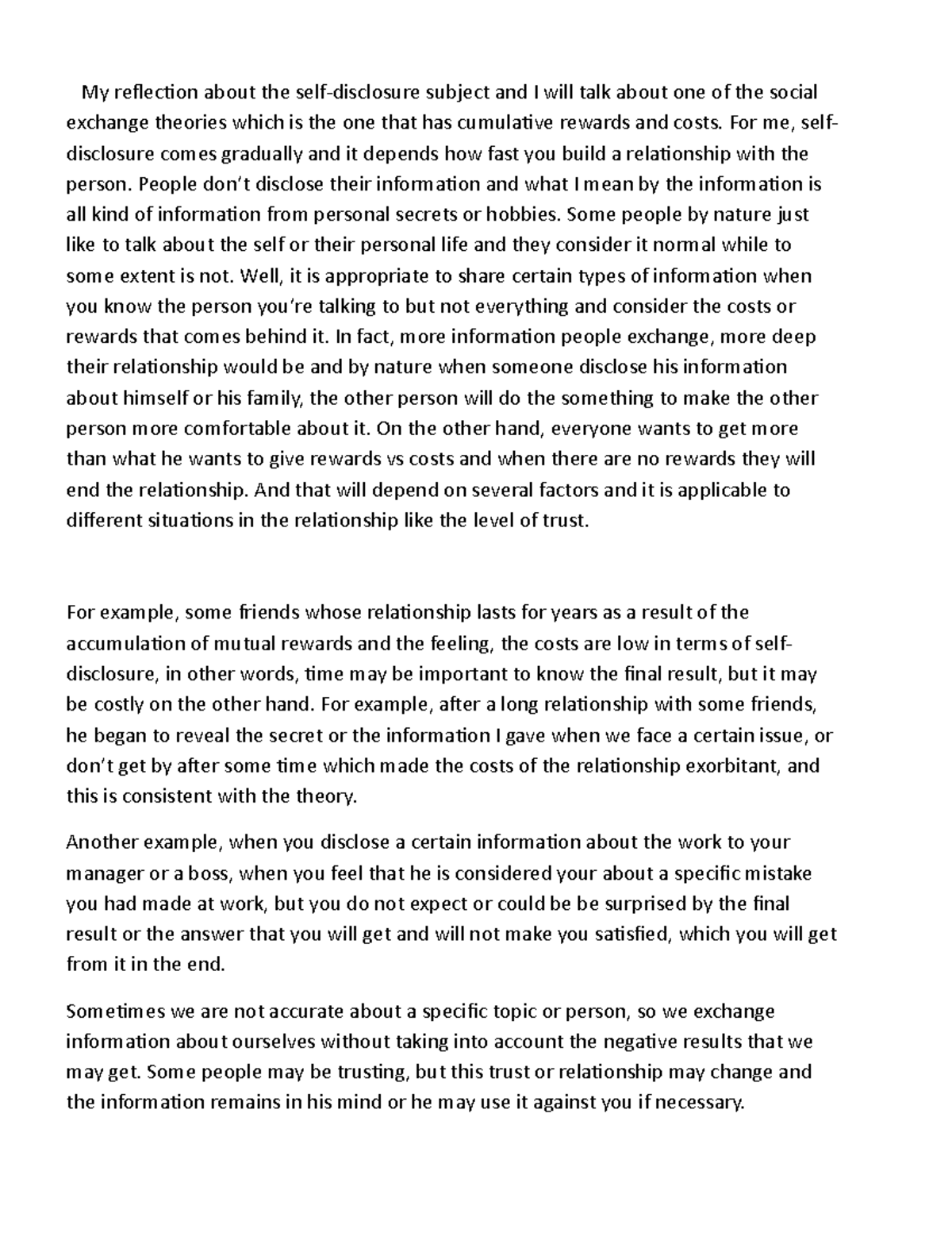 Into - self disclosure - My reflection about the self-disclosure ...
