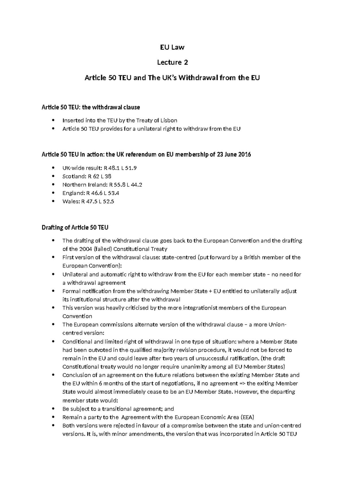 Lecture 2 - Article 50 TEU and The UK's Withdrawal from the EU - EU Law ...