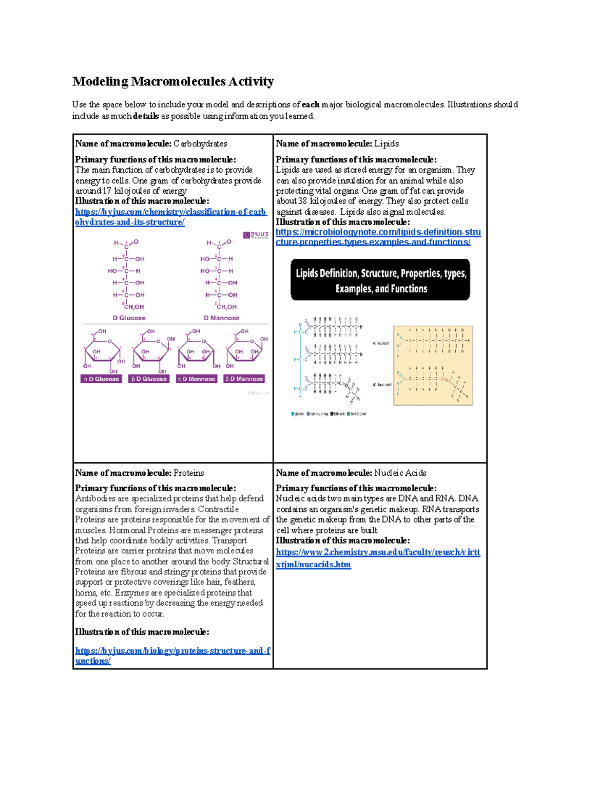 Modeling Macromolecules Activity - Illustrations should include as much ...