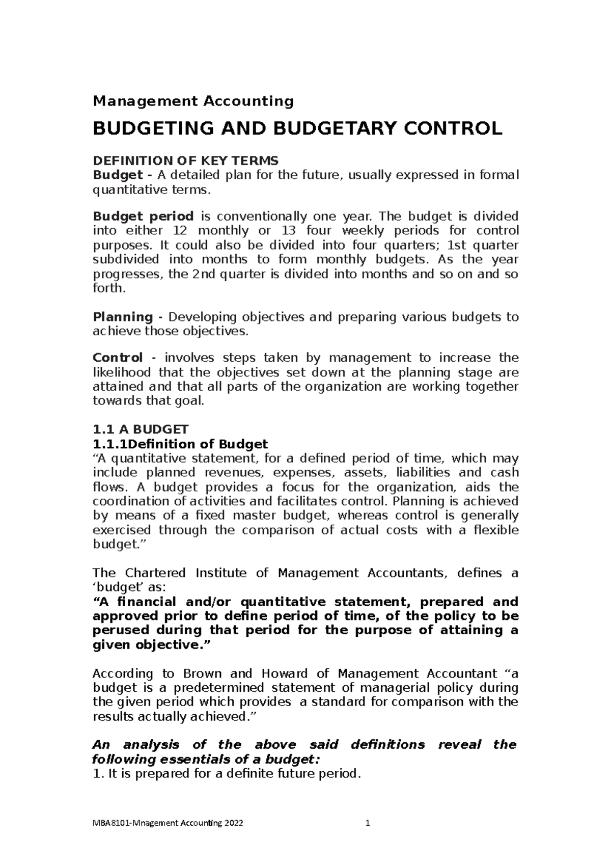 Budgeting AND Budgetary Control - Management Accounting BUDGETING AND ...