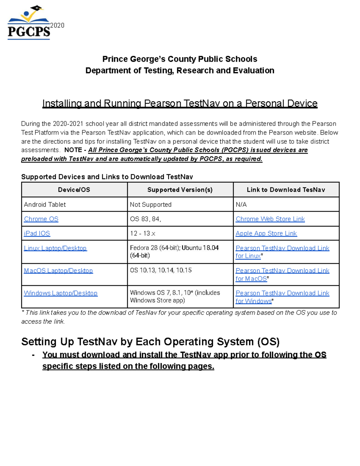 Directions for Downloading and Using Test Nav on a Personal Device ...