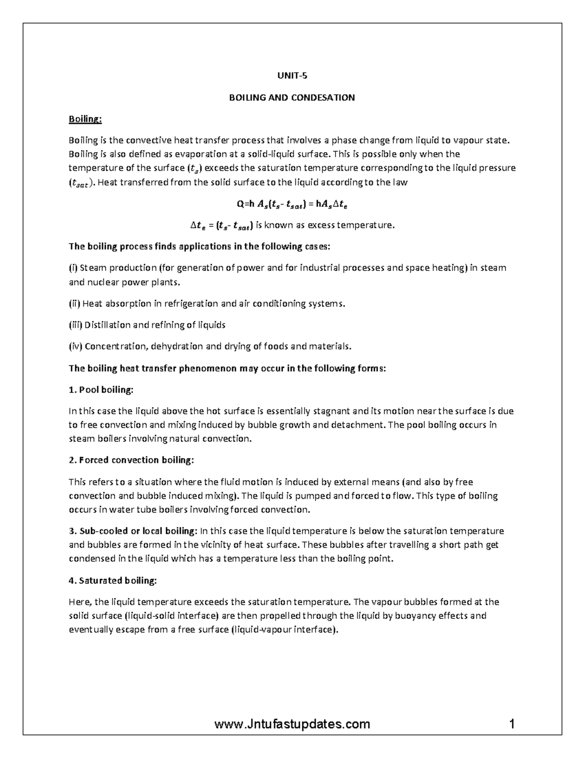 HT R16 - UNIT-5 - B tech mechanical engineering - UNIT- 5 BOILING AND CONDESATION Boiling ...