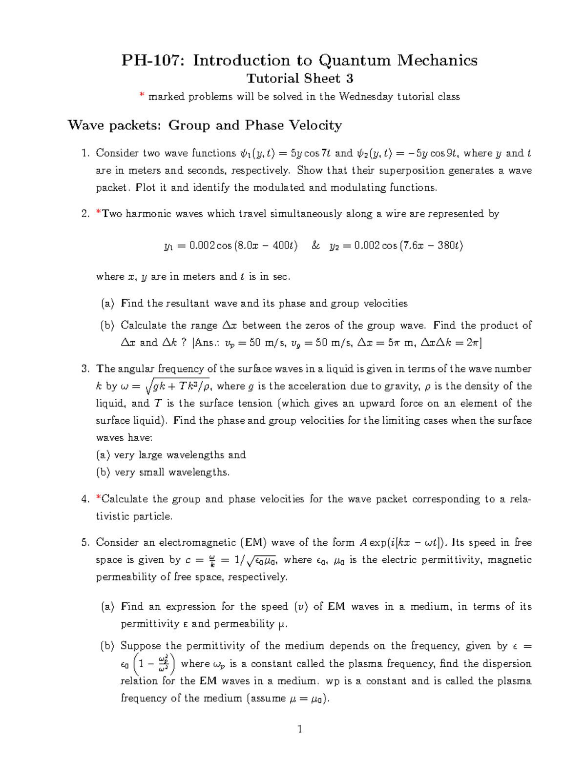 2021-PH107-Tutorial 03 - PH-107: Introduction to Quantum Mechanics ...