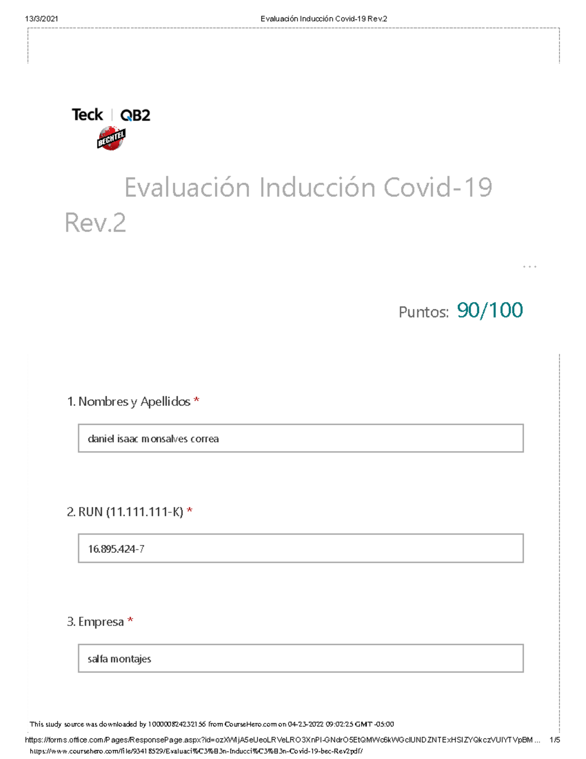 Evaluaci n Inducci n Covid 19 bec Rev - - Studocu