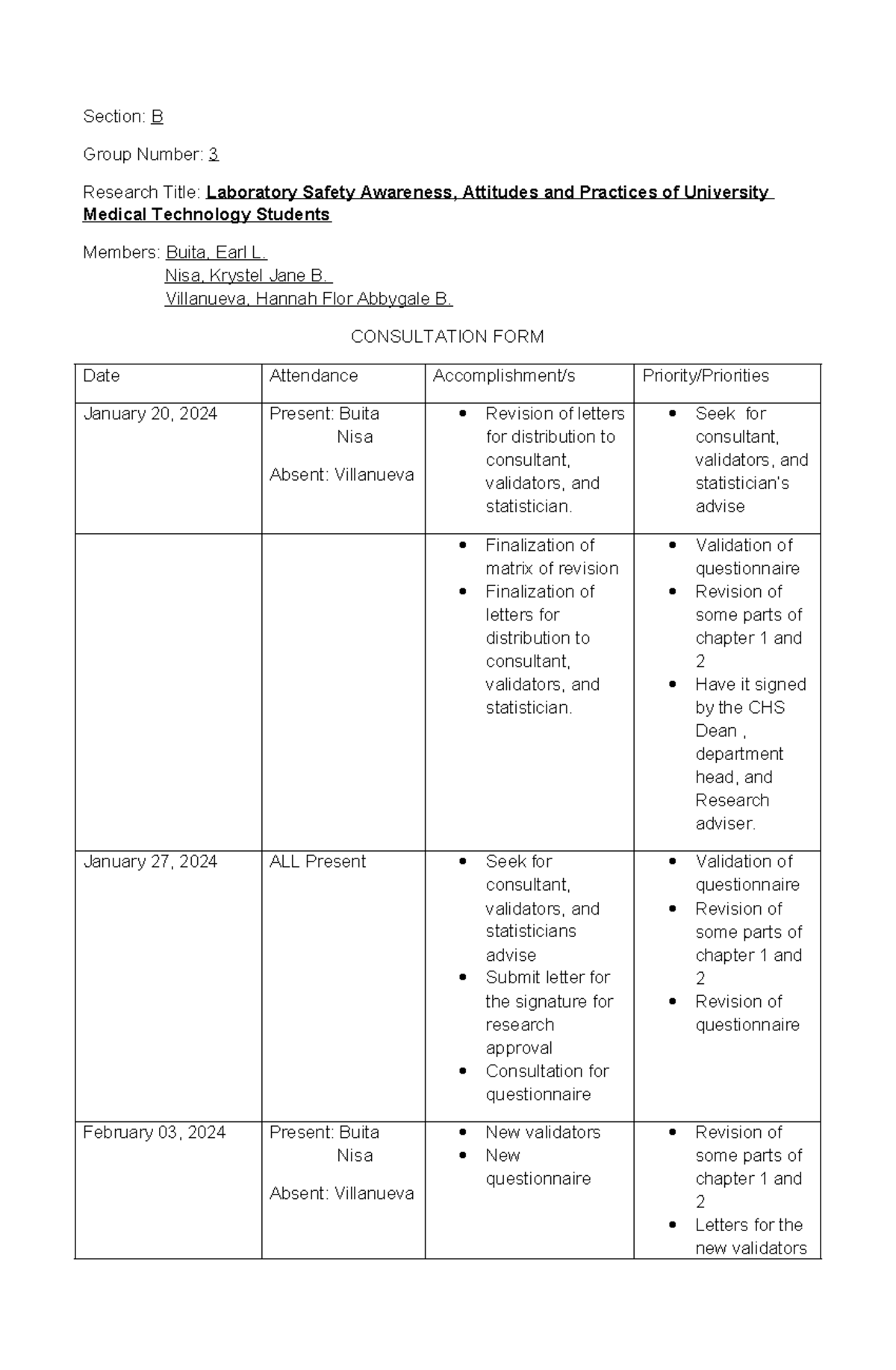 Consultation Form - thank you - Section: B Group Number: 3 Research ...