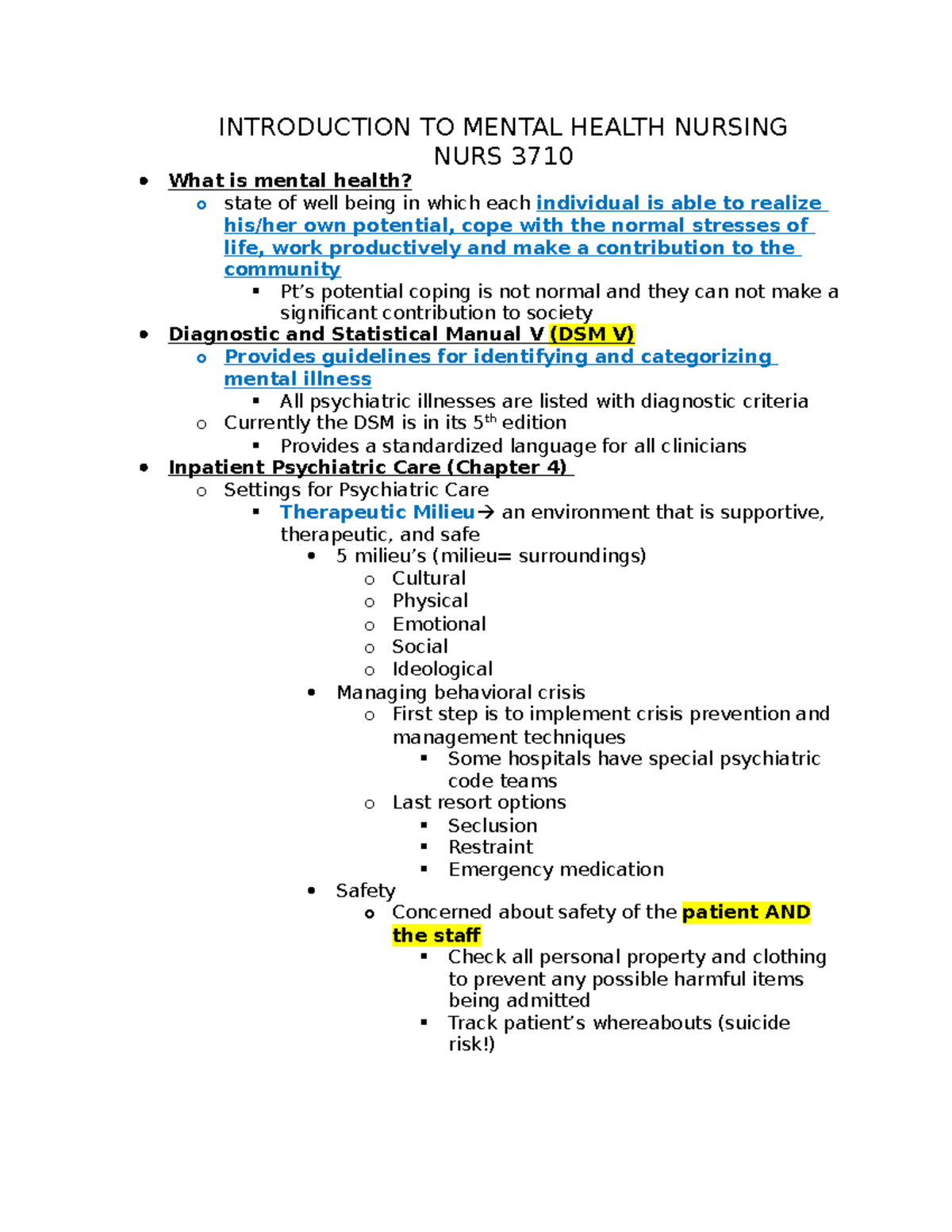 Introduction TO Mental Health Nursing - INTRODUCTION TO MENTAL HEALTH ...