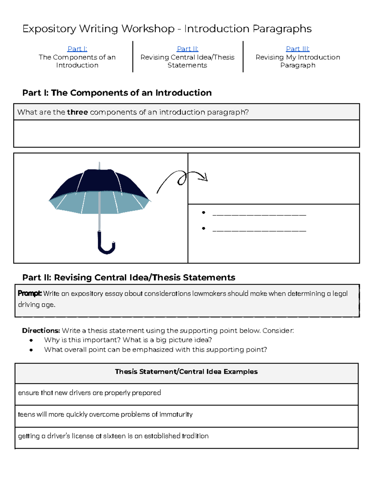 Expository Writing Workshop - Introduction Paragraphs Interactive ...