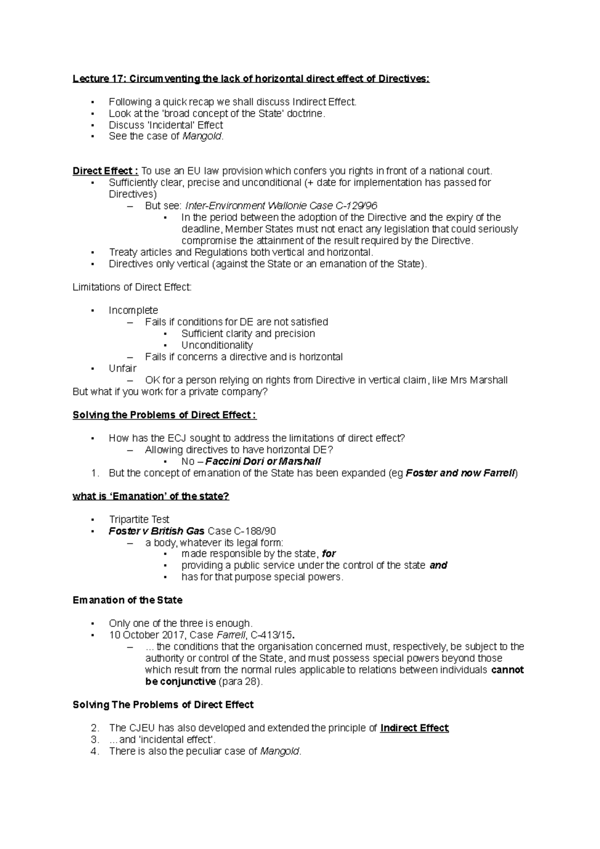 Lecture 17Circumventing the lack of horizontal direct effect of ...