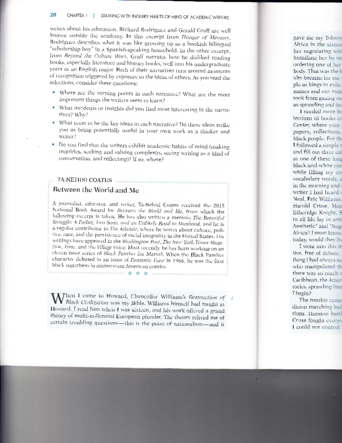 1 Between the world and me, coates - 20 CHAPTER I I STARTING WITH ...