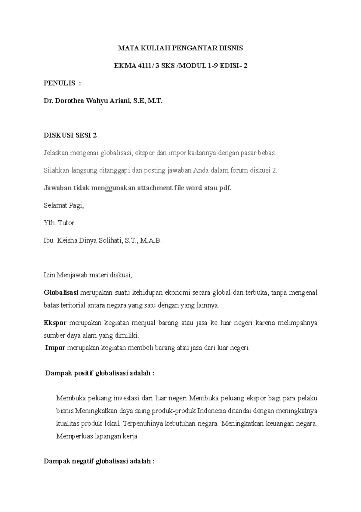 MATA Kuliah Pengantar Bisnis SESI 2 - MATA KULIAH PENGANTAR BISNIS EKMA 4111/ 3 SKS /MODUL 1-9 ...