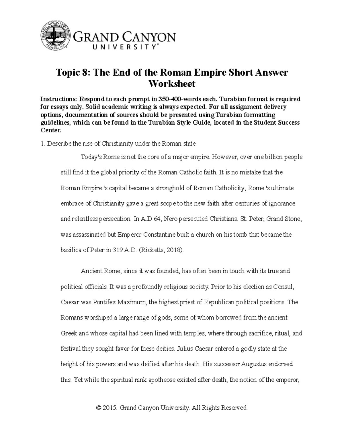 End of Roman Empire - Topic 8: The End of the Roman Empire Short Answer ...