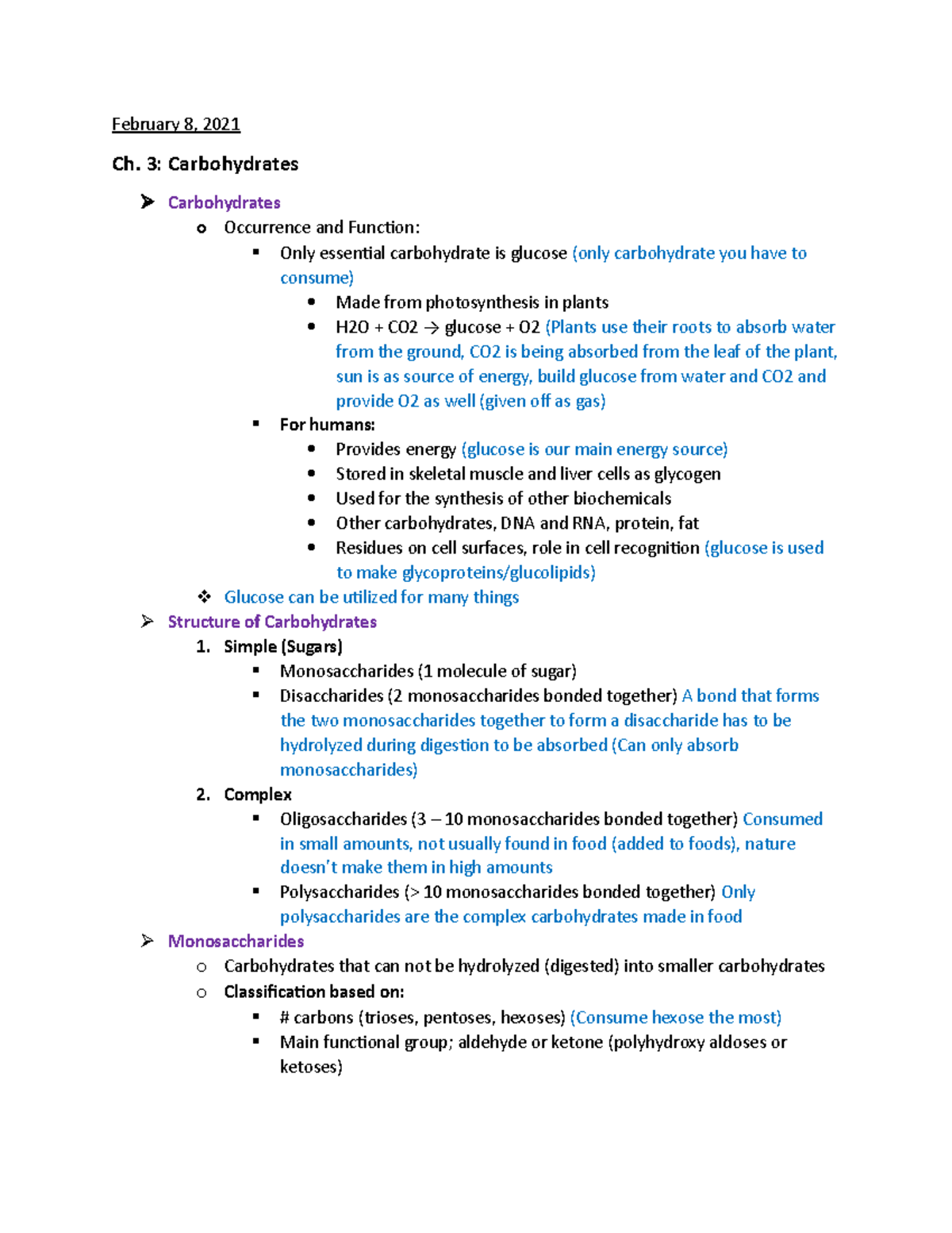 Ch. 3- Carbohydrates - February 8, 2021 Ch. 3: Carbohydrates ...