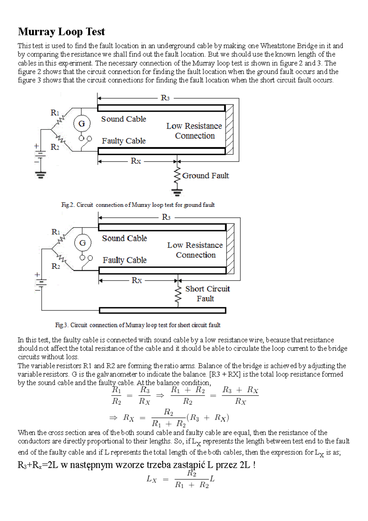 Murray Loop Test - pomiary kabli - Murray Loop Test This test is used ...