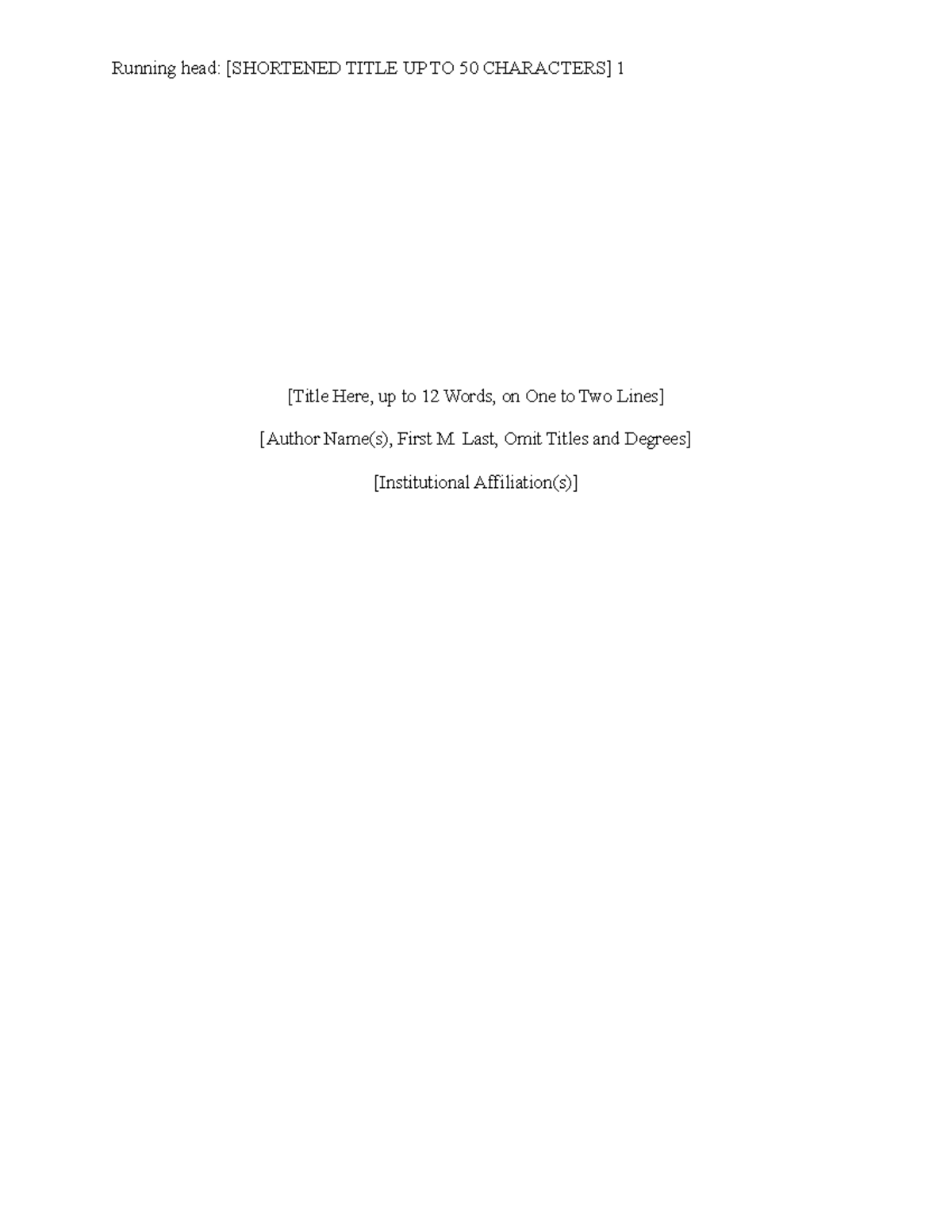 APA Journal Shell 6th Ed - Running head: [SHORTENED TITLE UP TO 50 ...