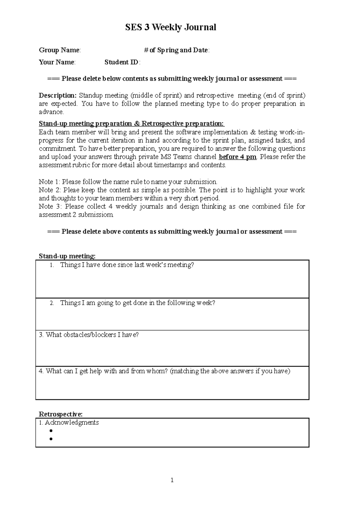 A2 - Weekly Journal - TEST - SES 3 Weekly Journal Group Name : # of ...