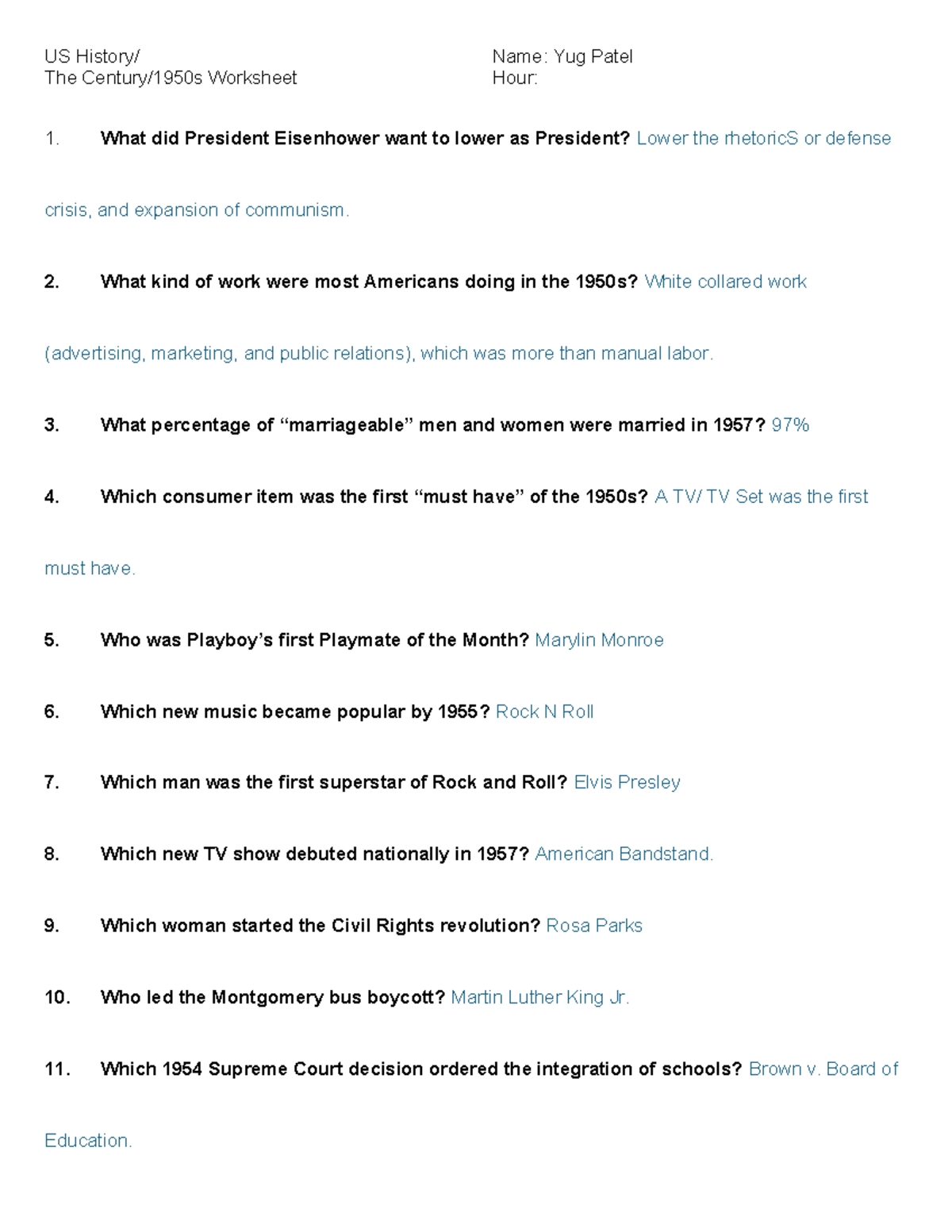 1950s Century WS - ... - US History/ Name: Yug Patel The Century/1950s ...