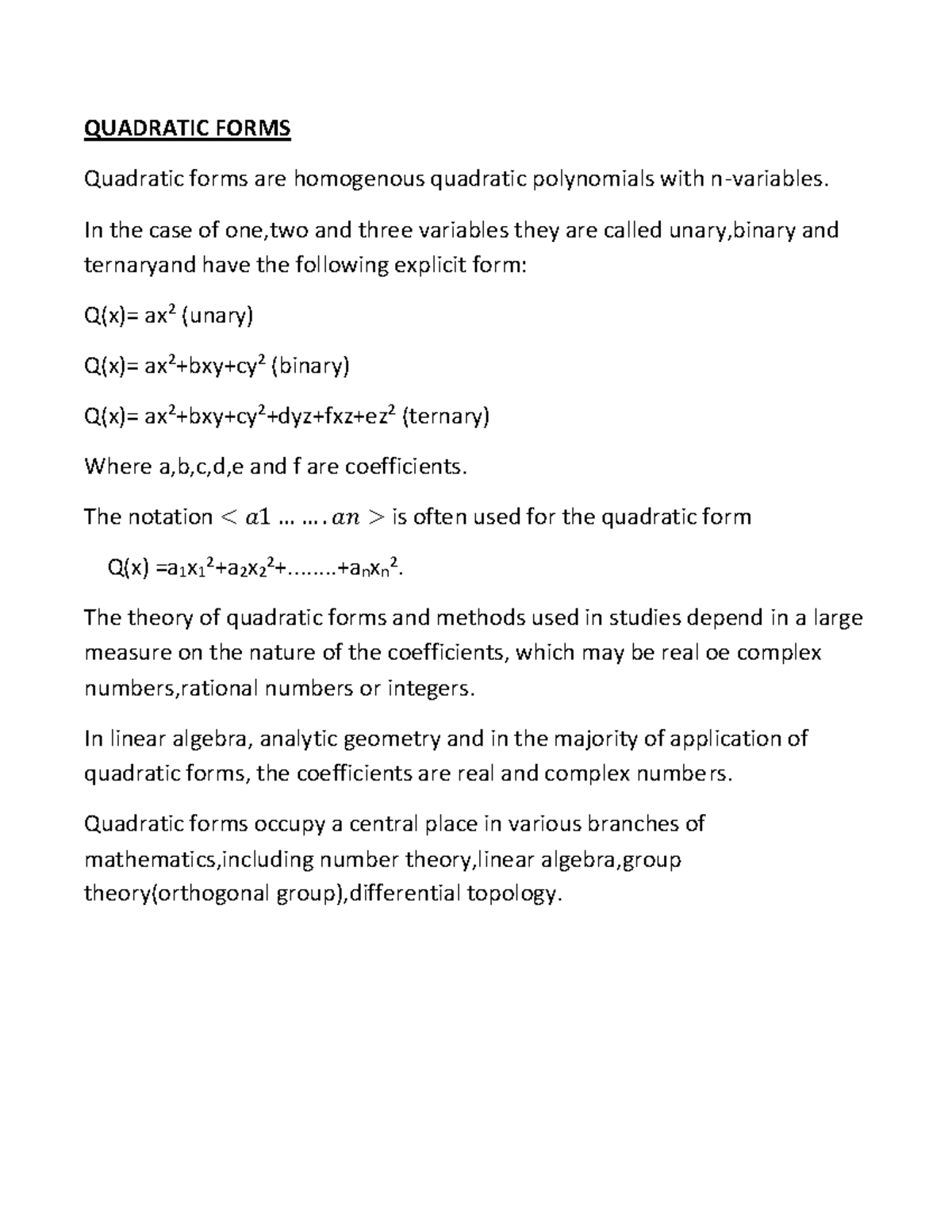 Chap 2- Quadratic forms - QUADRATIC FORMS Quadratic forms are ...