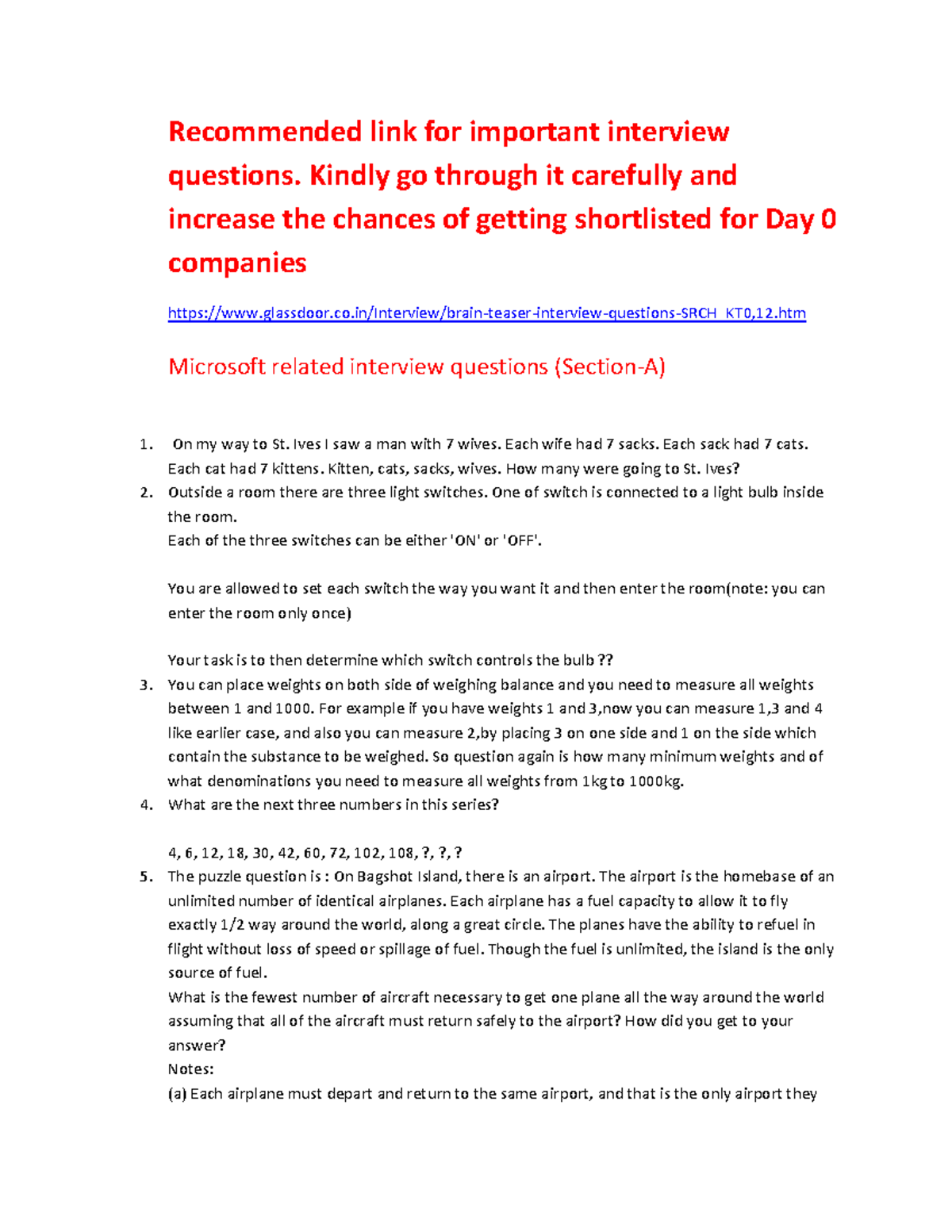 Microsoft Interview puzzles - Recommended link for important interview ...