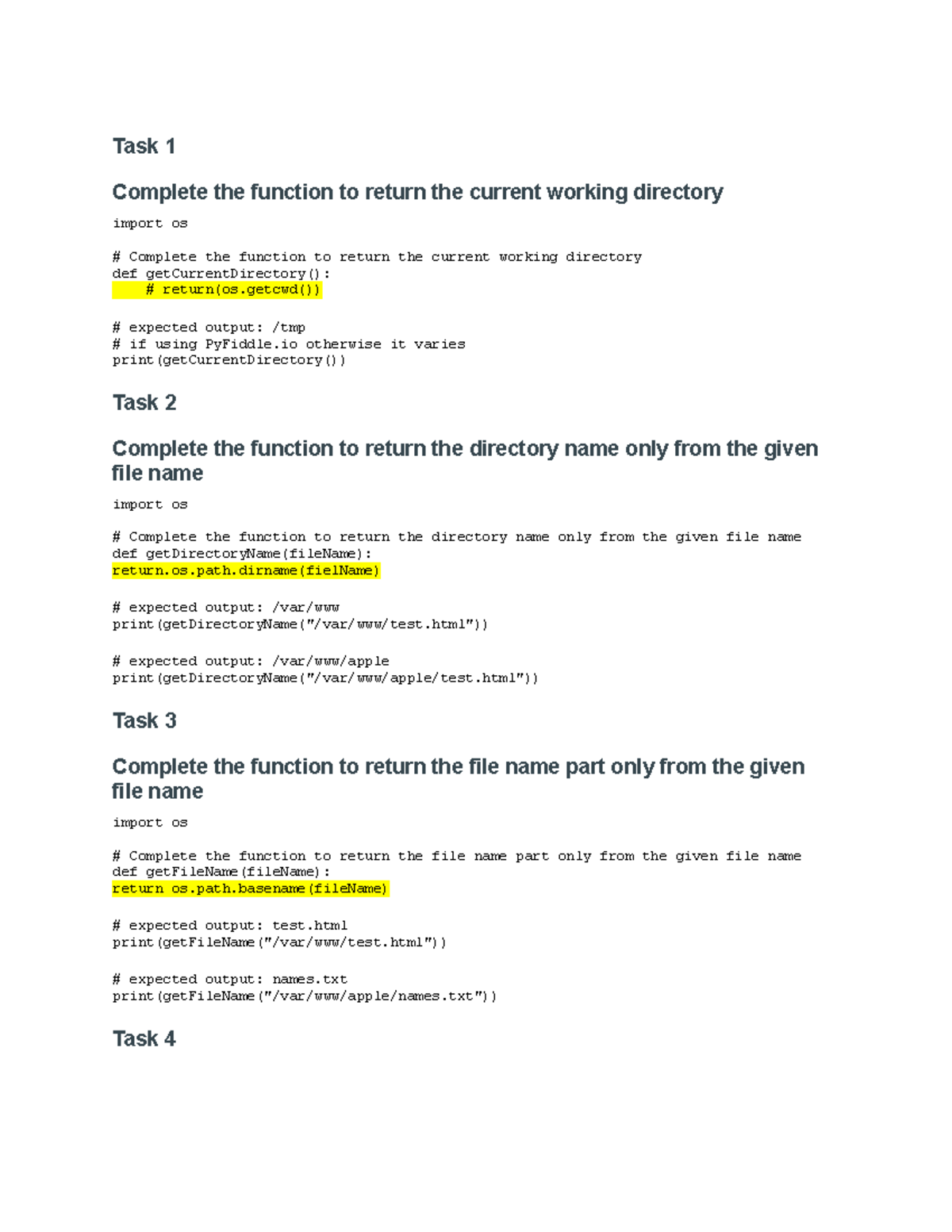 Py Ch 12 Tasks - Task 1 Complete the function to return the current ...