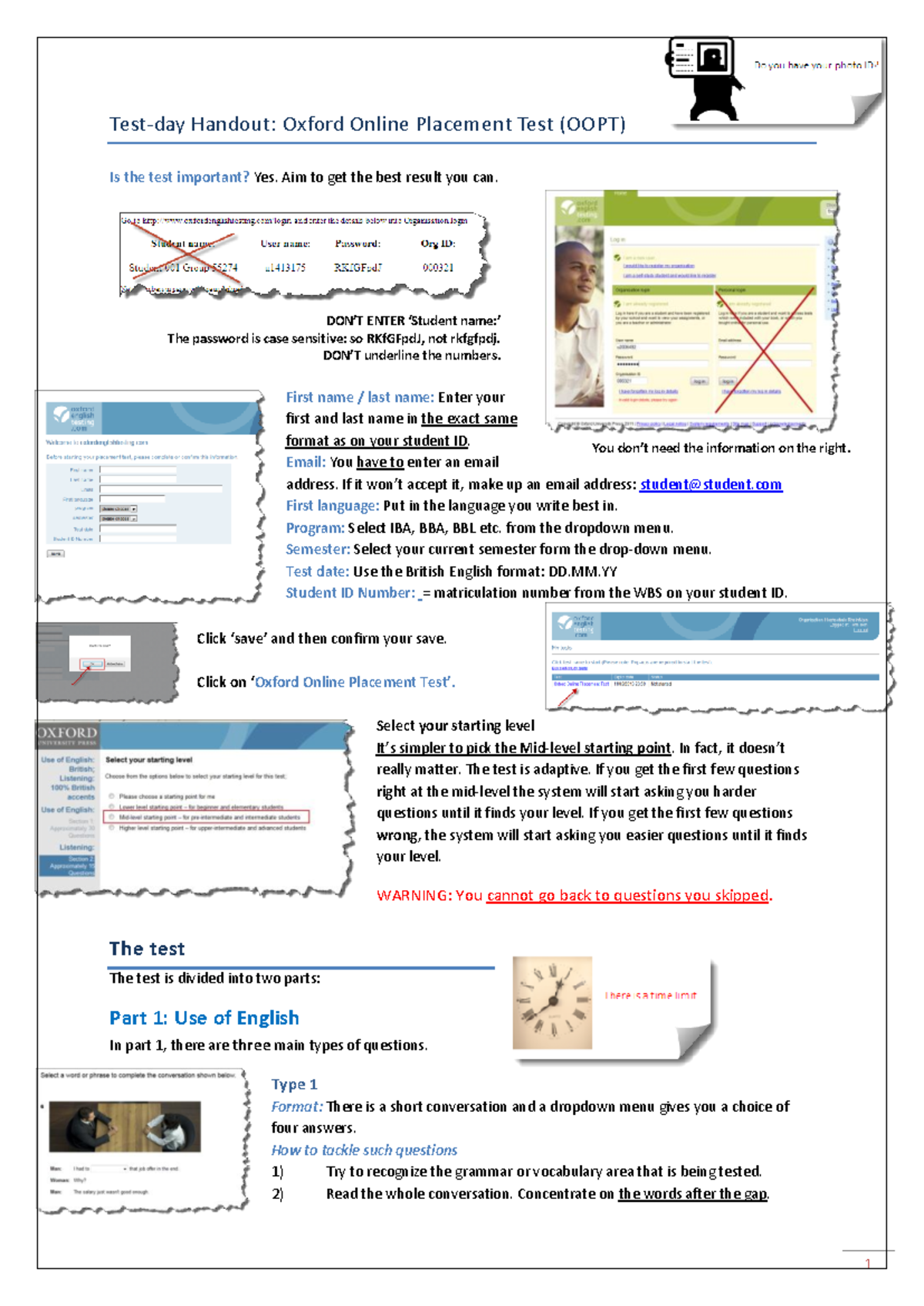 Handout Guide to the OOPT - 1 Test-day Handout: Oxford Online Placement ...