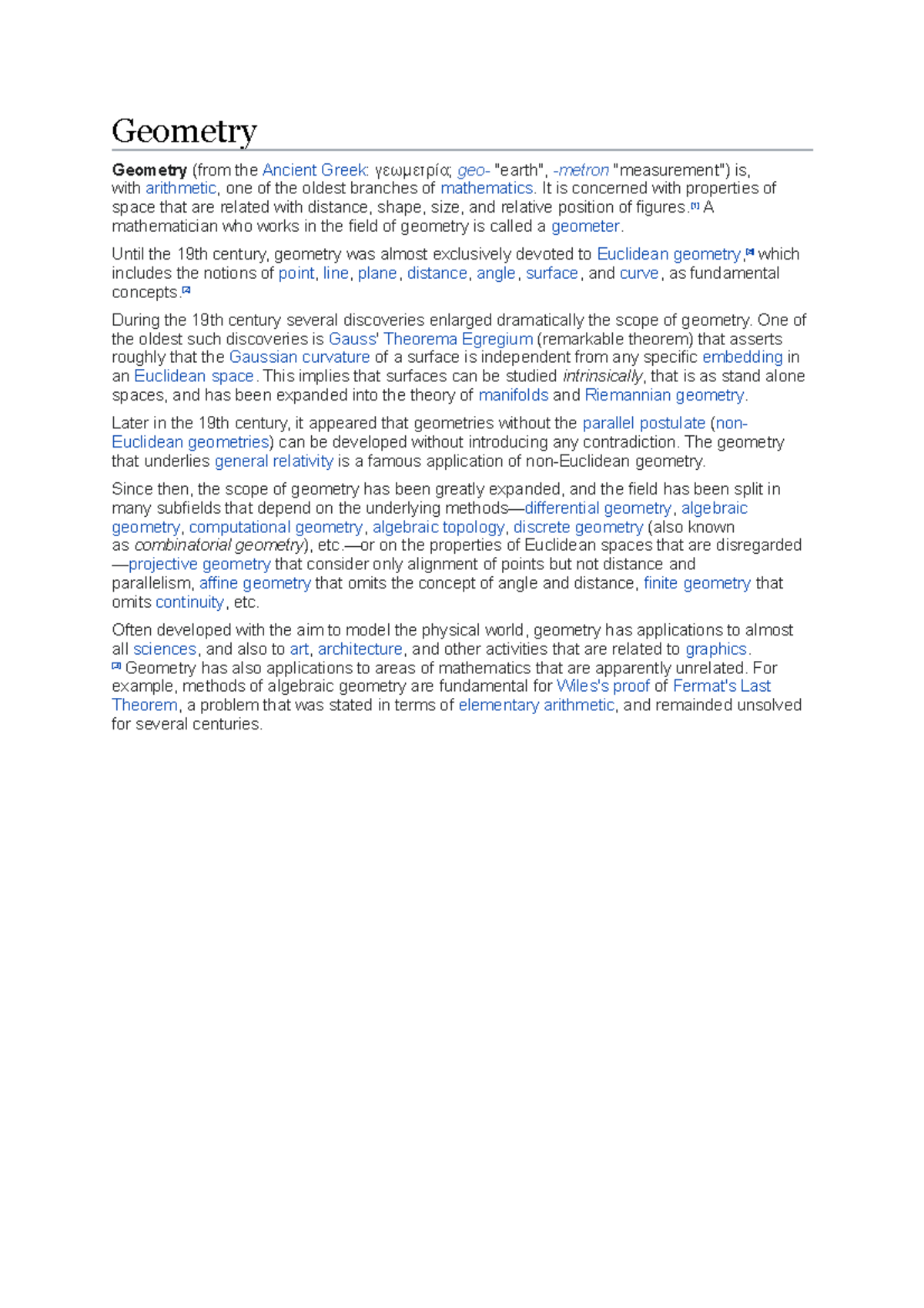 Geometry - Lecture notes 1 - Geometry Geometry (from the Ancient Greek ...