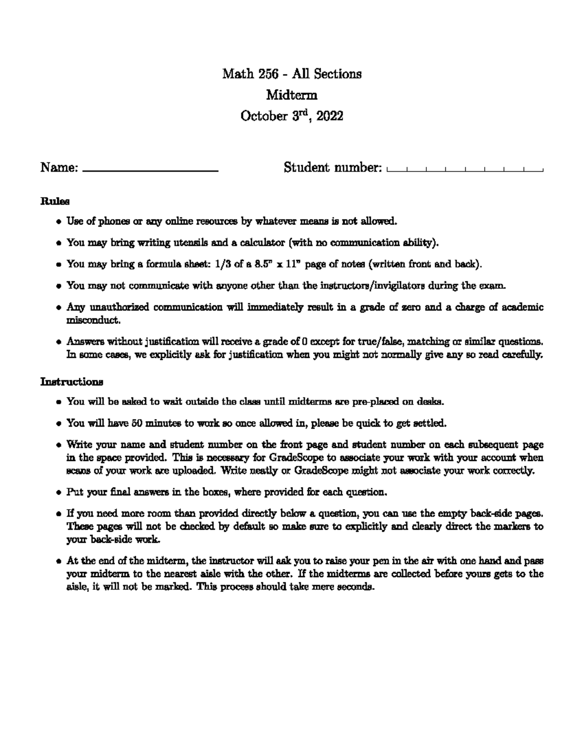 256 midterm 1 2022 solutions - MATH 256 - Studocu