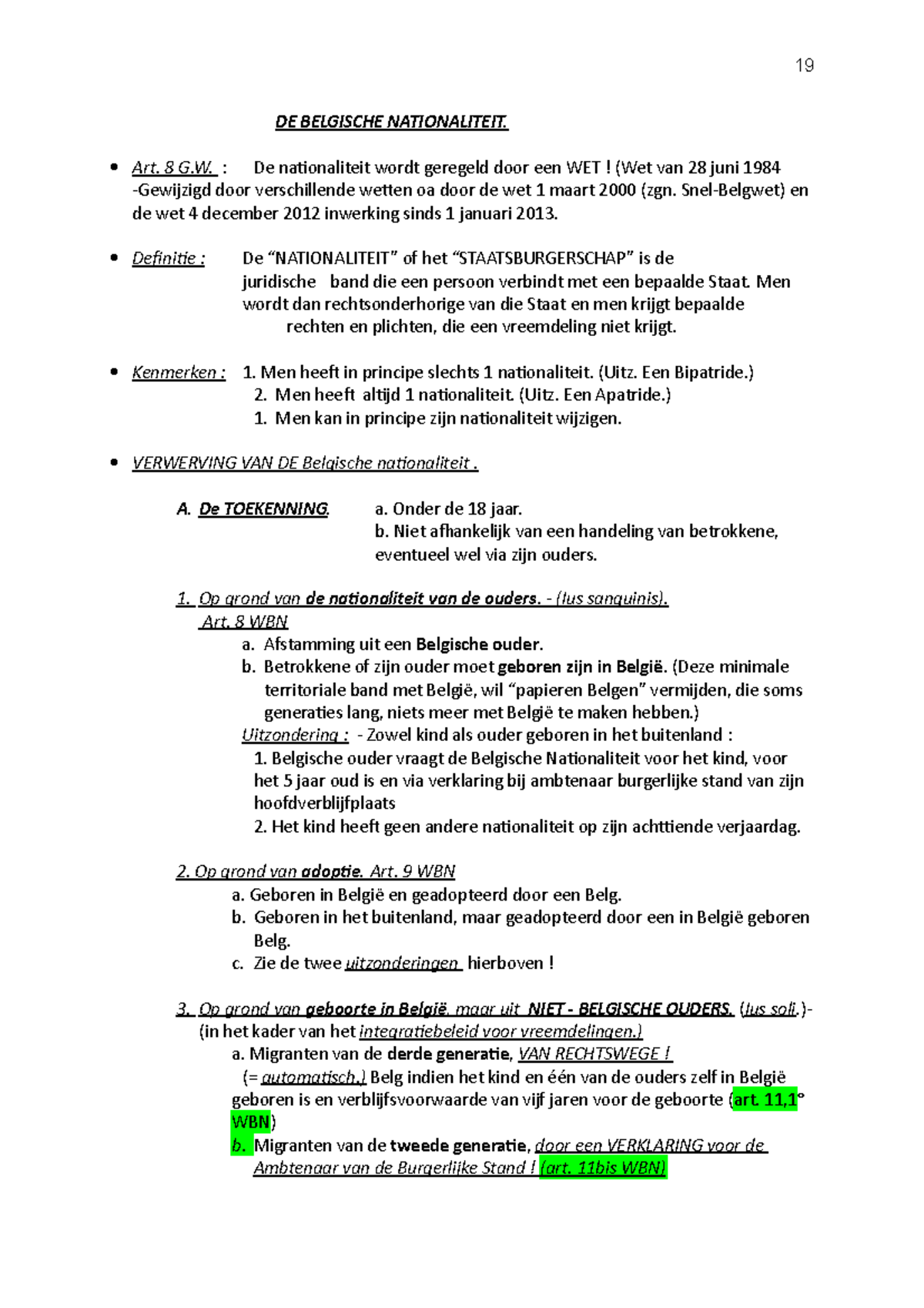 De nationaliteit 2021 - Course - DE BELGISCHE NATIONALITEIT. Art. 8 G ...