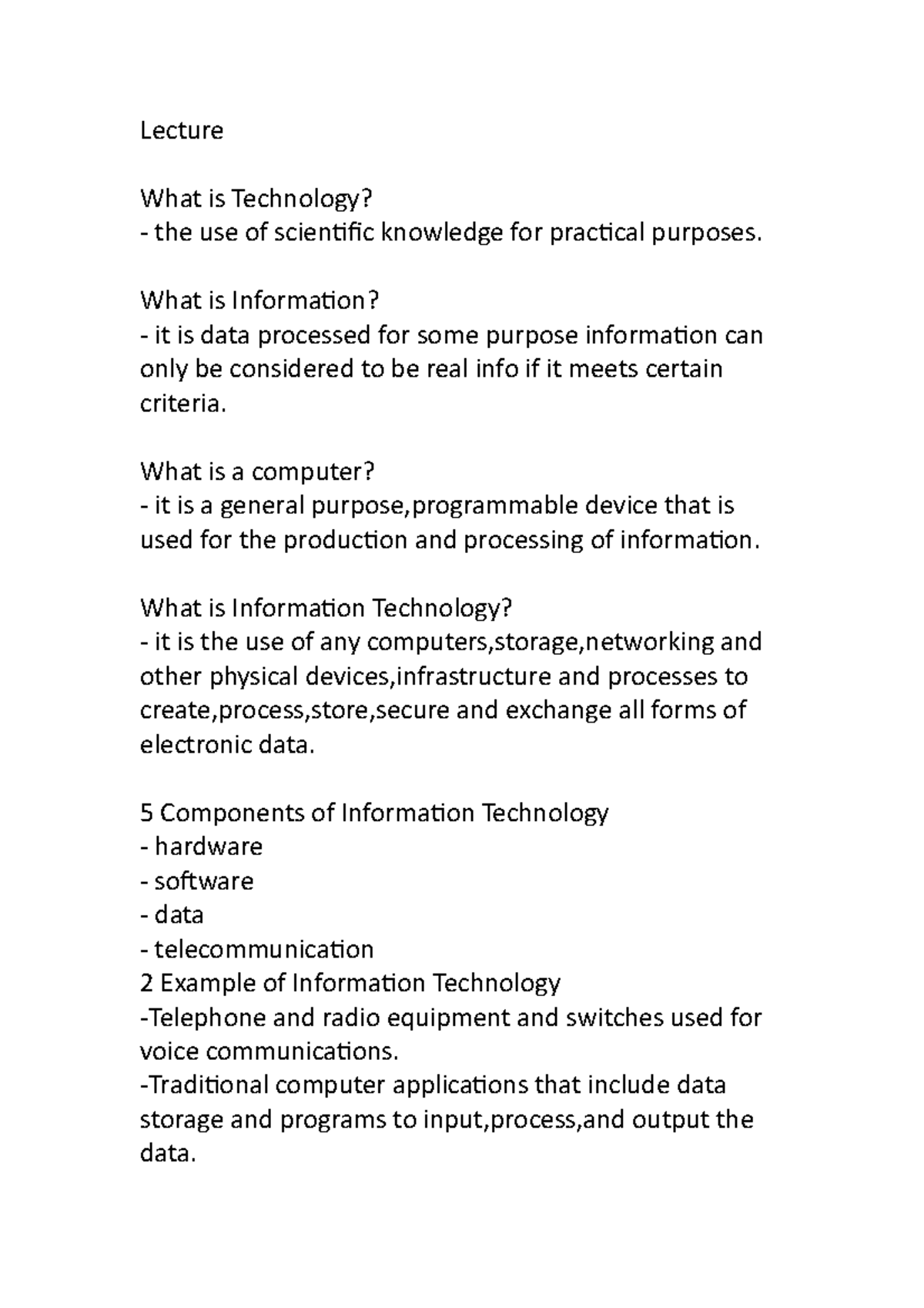 Lecture - Lecture What is Technology? the use of scientific knowledge ...