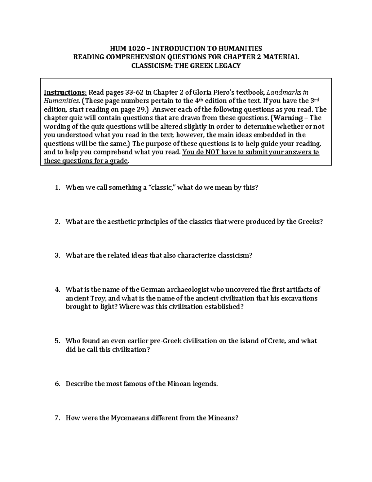 Chapter+2+Study+Questions - HUM 1020 – INTRODUCTION TO HUMANITIES ...