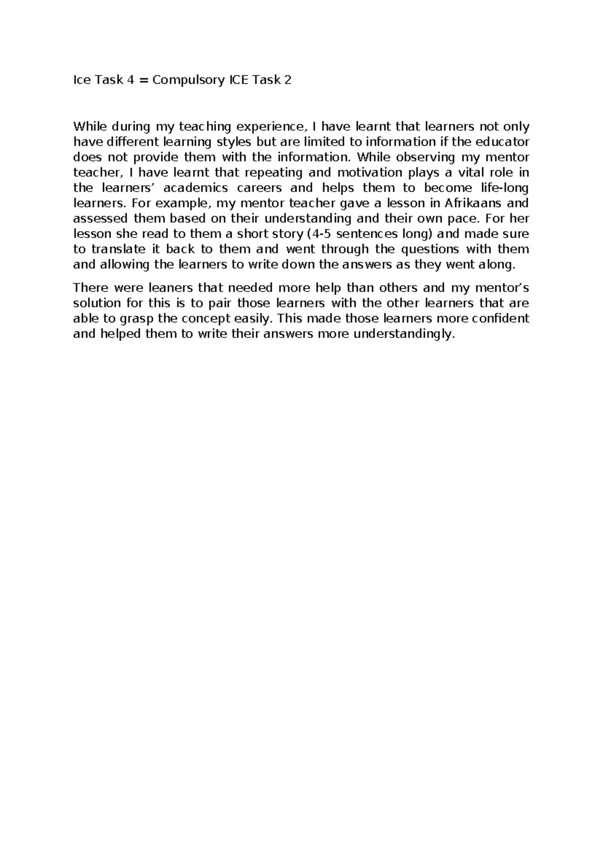 Skippers ST10101092 TALA Ice Task 4 - Ice Task 4 = Compulsory ICE Task 2 While during my ...