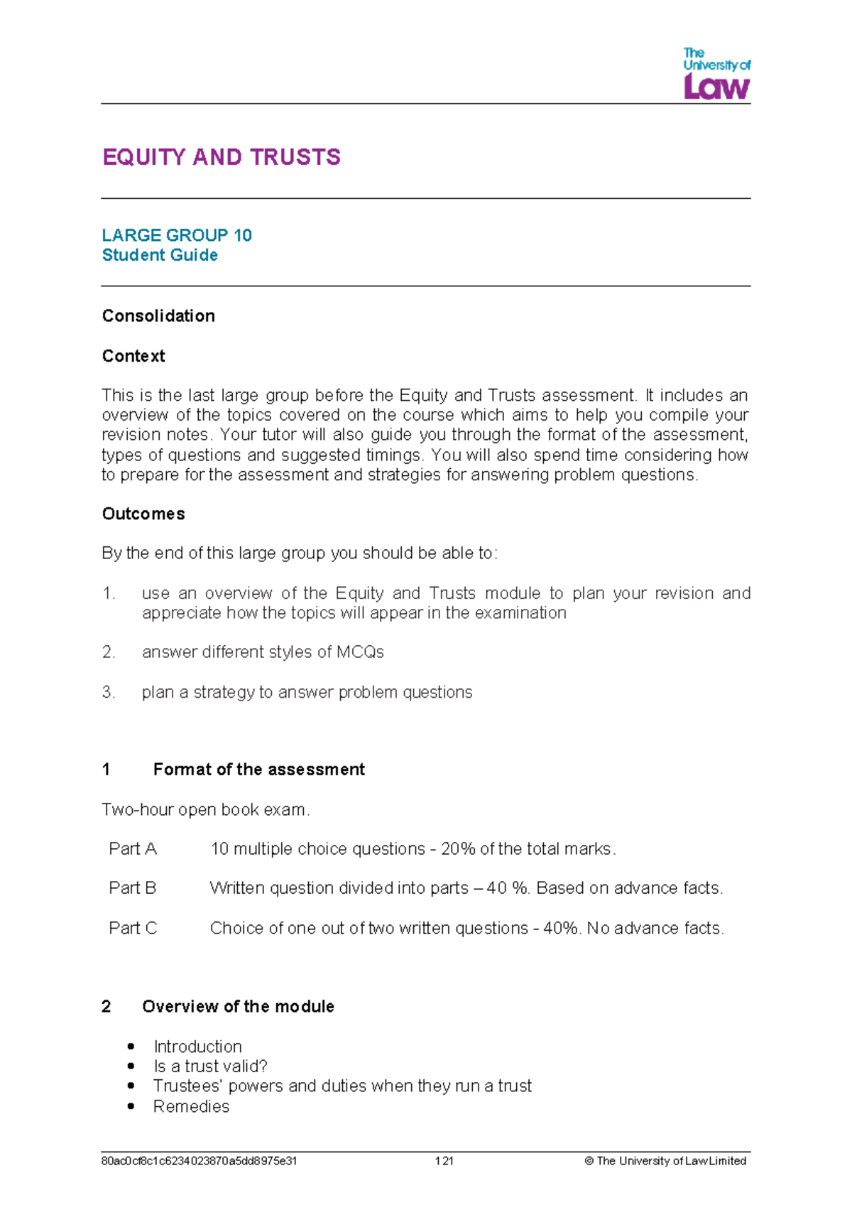 2324 eqtr lg10 ce01 studentguide - EQUITY AND TRUSTS LARGE GROUP 10 Student Guide Consolidation ...