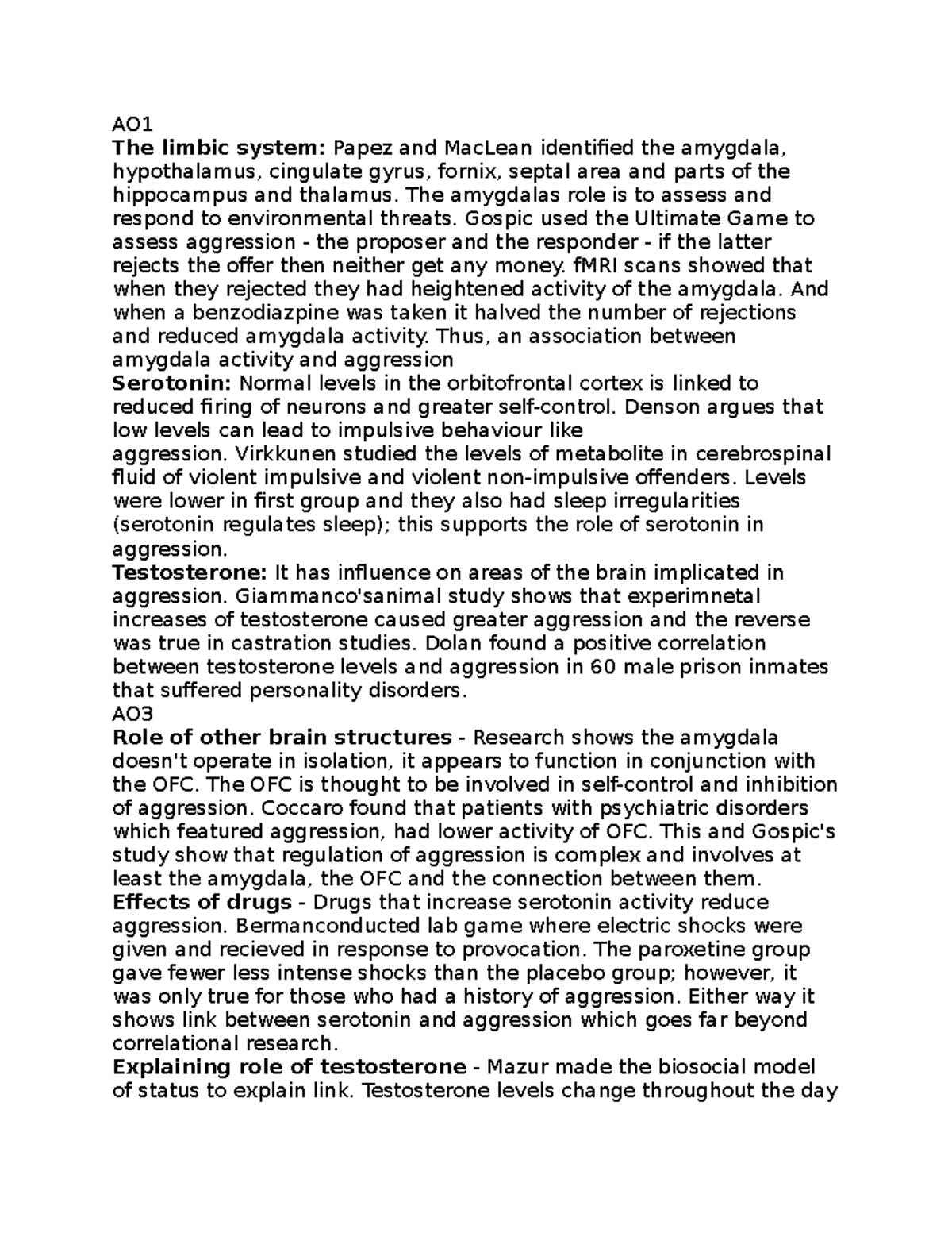 Neural and hormonal mechanisms in aggression - AO The limbic system ...